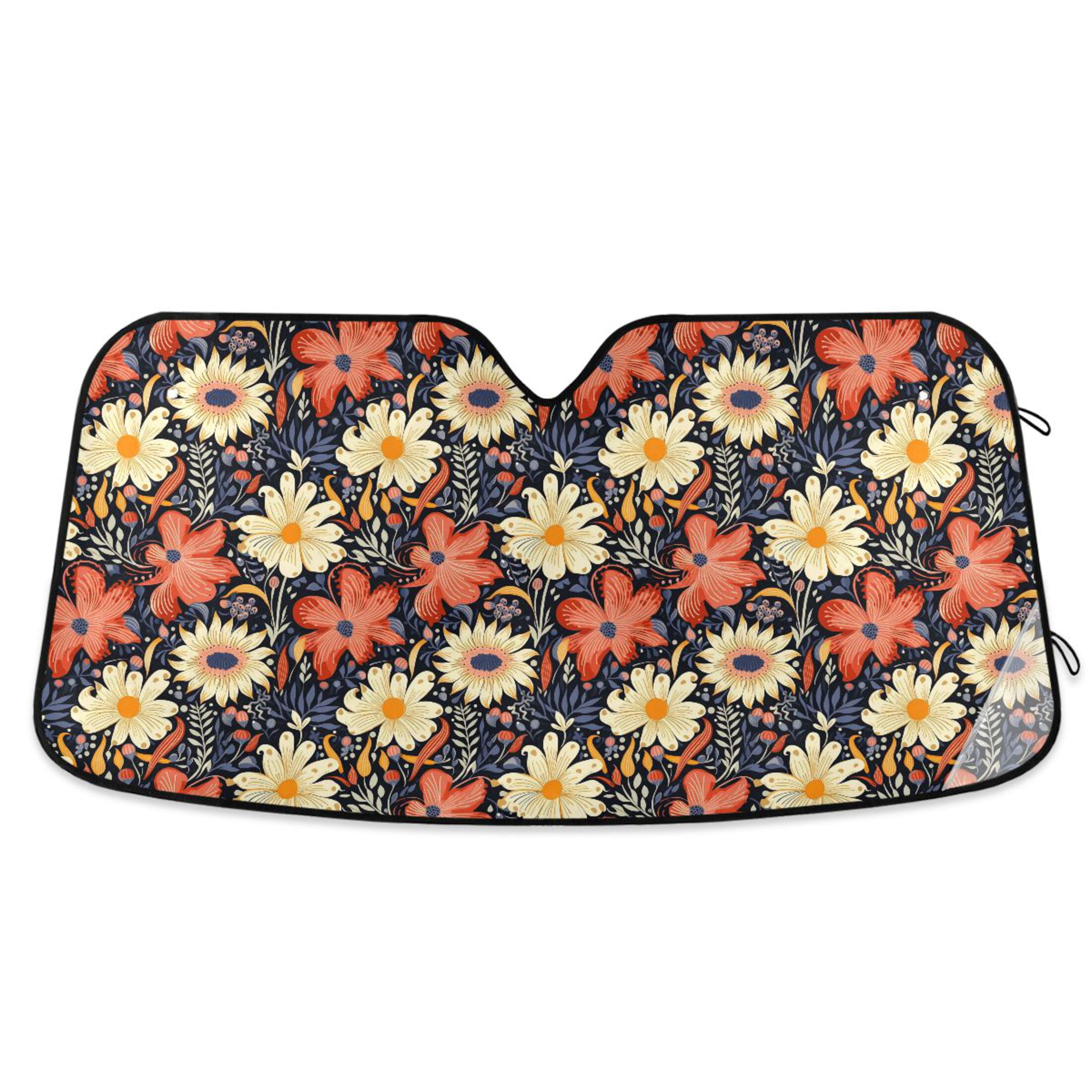 Hand Drawn Flower Plant Car Windshield Sun Shade Foldable Car Front ...