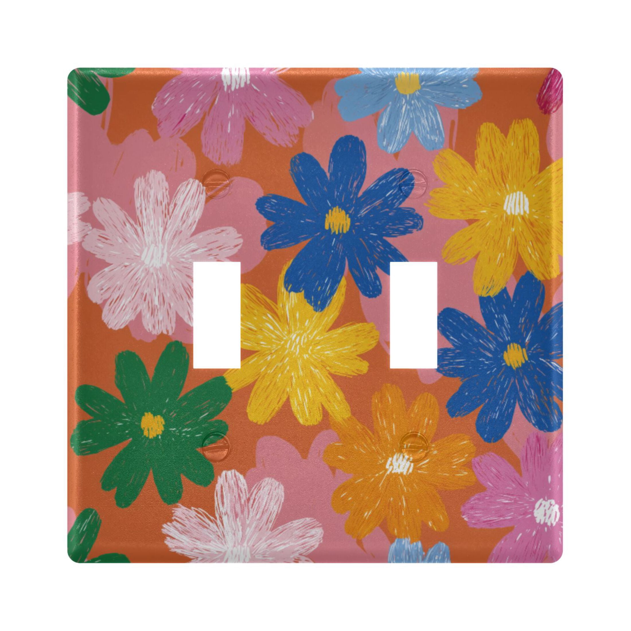 Hand Drawn Flowers on Orange Background Light Switch Cover Electrical ...