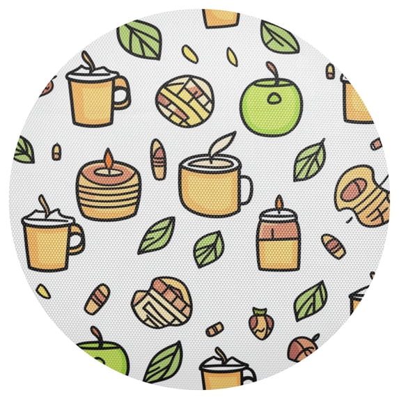 Hand Drawn Food Elements 15.4in Diameter PVC Plate Mat, Heat-Resistant ...