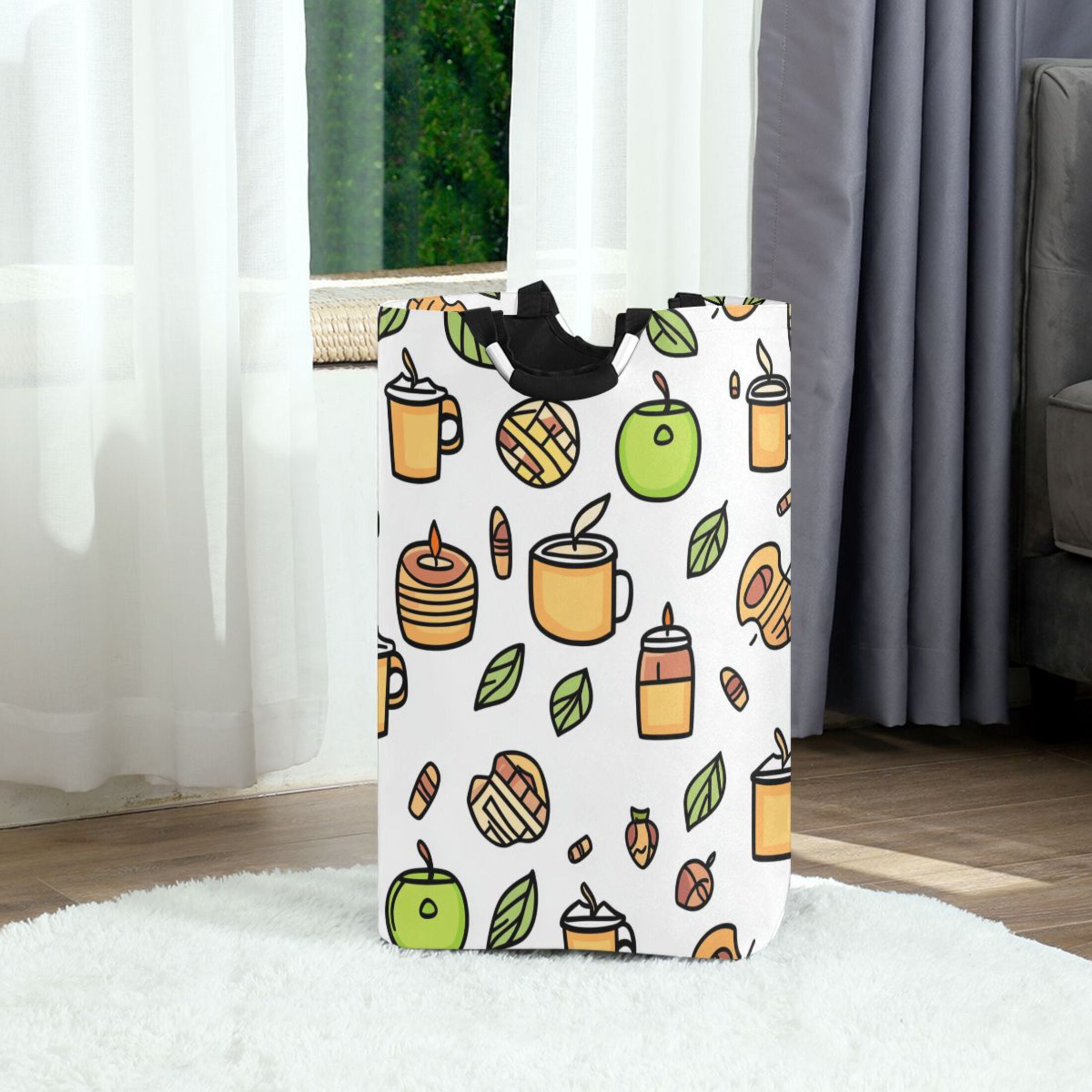 Hand Drawn Food Elements Foldable Laundry Hamper 12.6x11x22.7in with ...