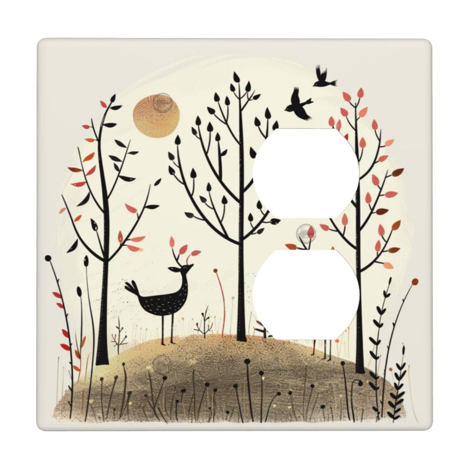 Hand Drawn Forest Switch Cover Decorative Wall Plate / 2-Gang 1-Duplex ...