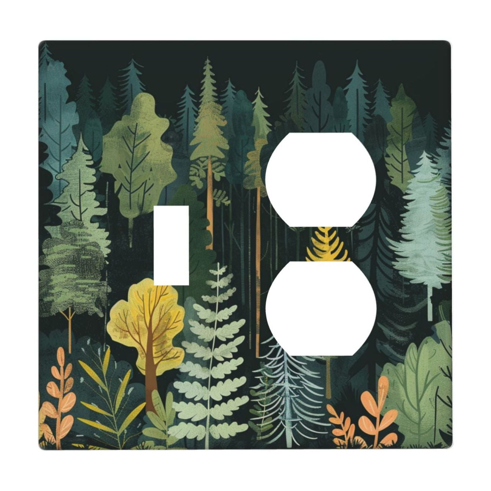 Hand Drawn Forest Switch Cover Decorative Wall Plate / 2-Gang 1-Toggle ...