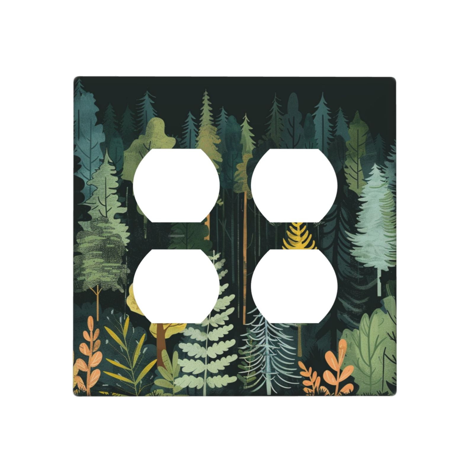 Hand Drawn Forest Switch Cover Decorative Wall Plate / 2-Gang 2-Duplex ...