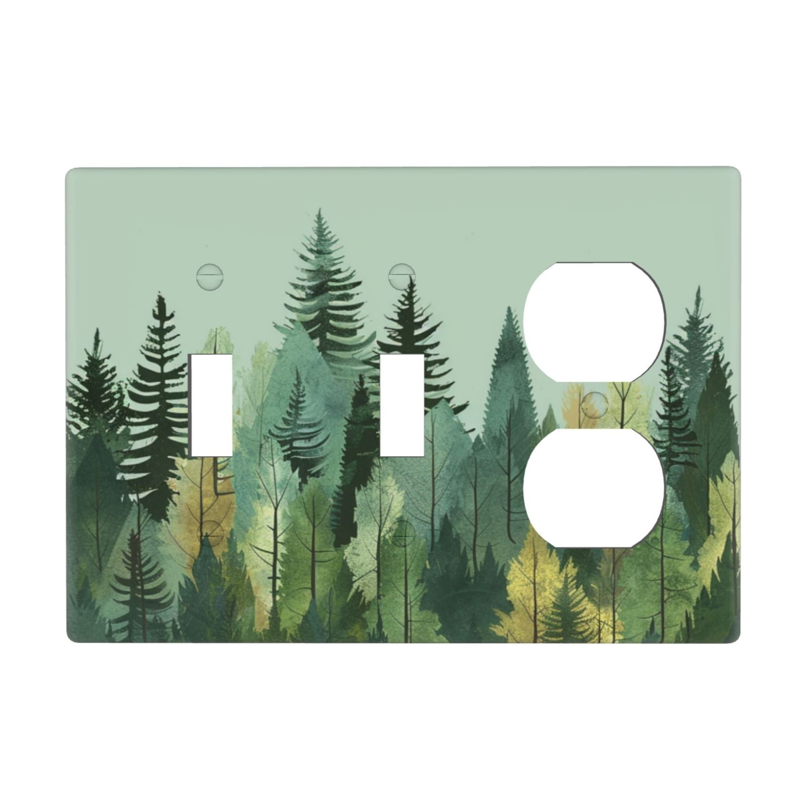 Hand Drawn Forest Switch Cover Decorative Wall Plate 3-Gang 2-Toggle 1 ...