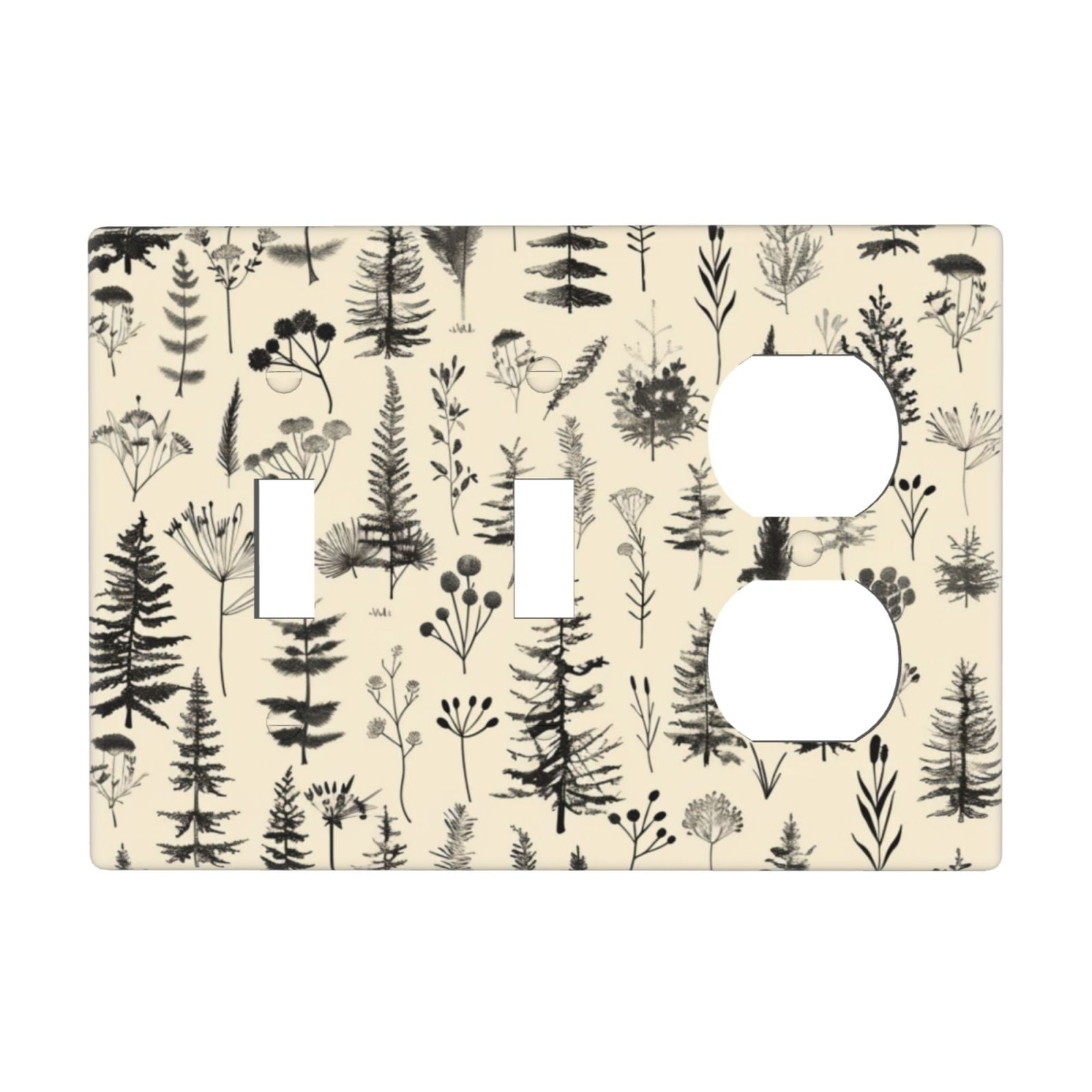 Hand Drawn Forest Switch Cover Decorative Wall Plate 3-Gang 2-Toggle 1 ...
