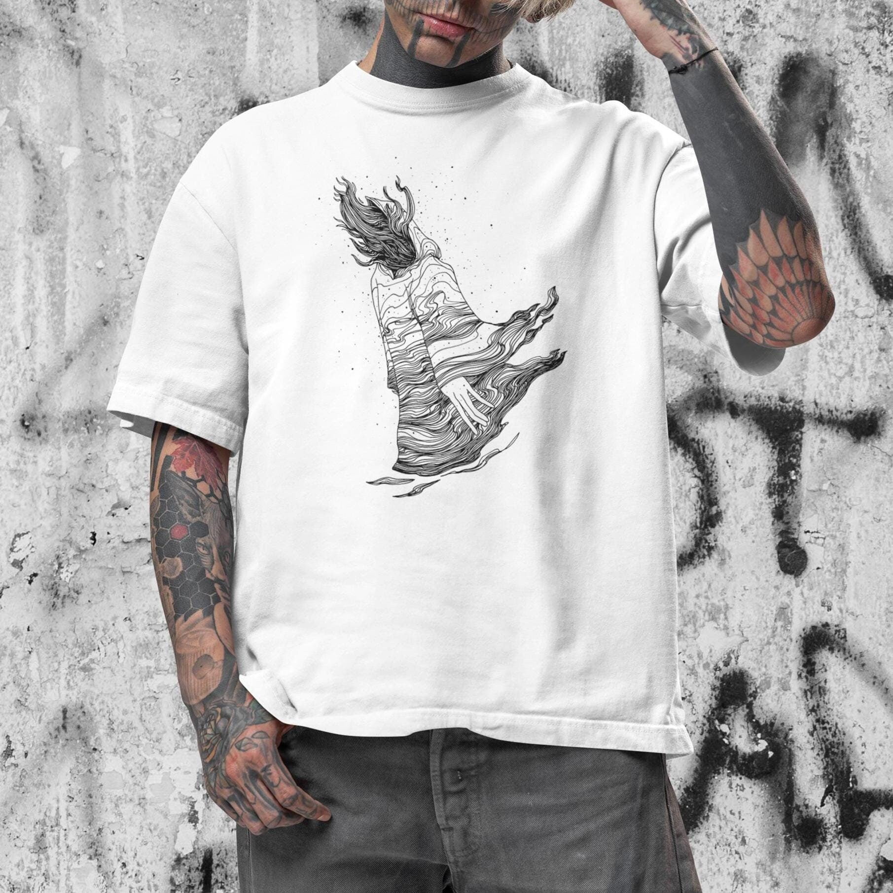 Hand-Drawn Ghost Shirt - Unique Ghost Graphic Tee - -Inspired Casual ...