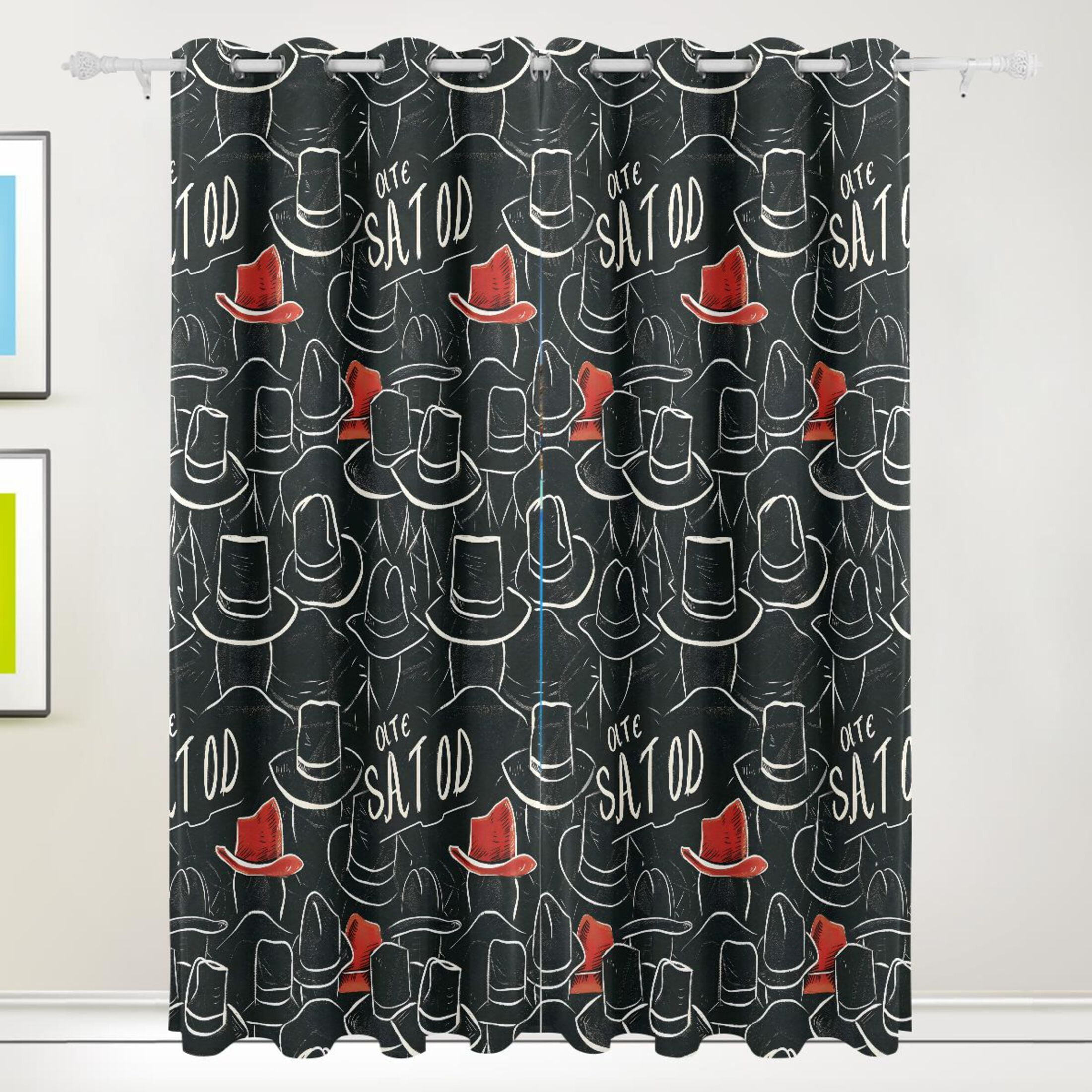 Hand Drawn Hats Blackout Curtains 2 Panels Set Grommet Drapes for ...