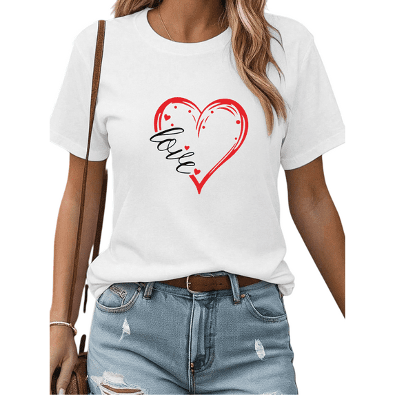 Hand Drawn Heart Outline Graphic Tees Love Print Tshirt White Shirts S ...