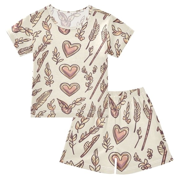 Hand Drawn Heart Shape Summer Pajama Set Soft Cotton Short Sleeve ...
