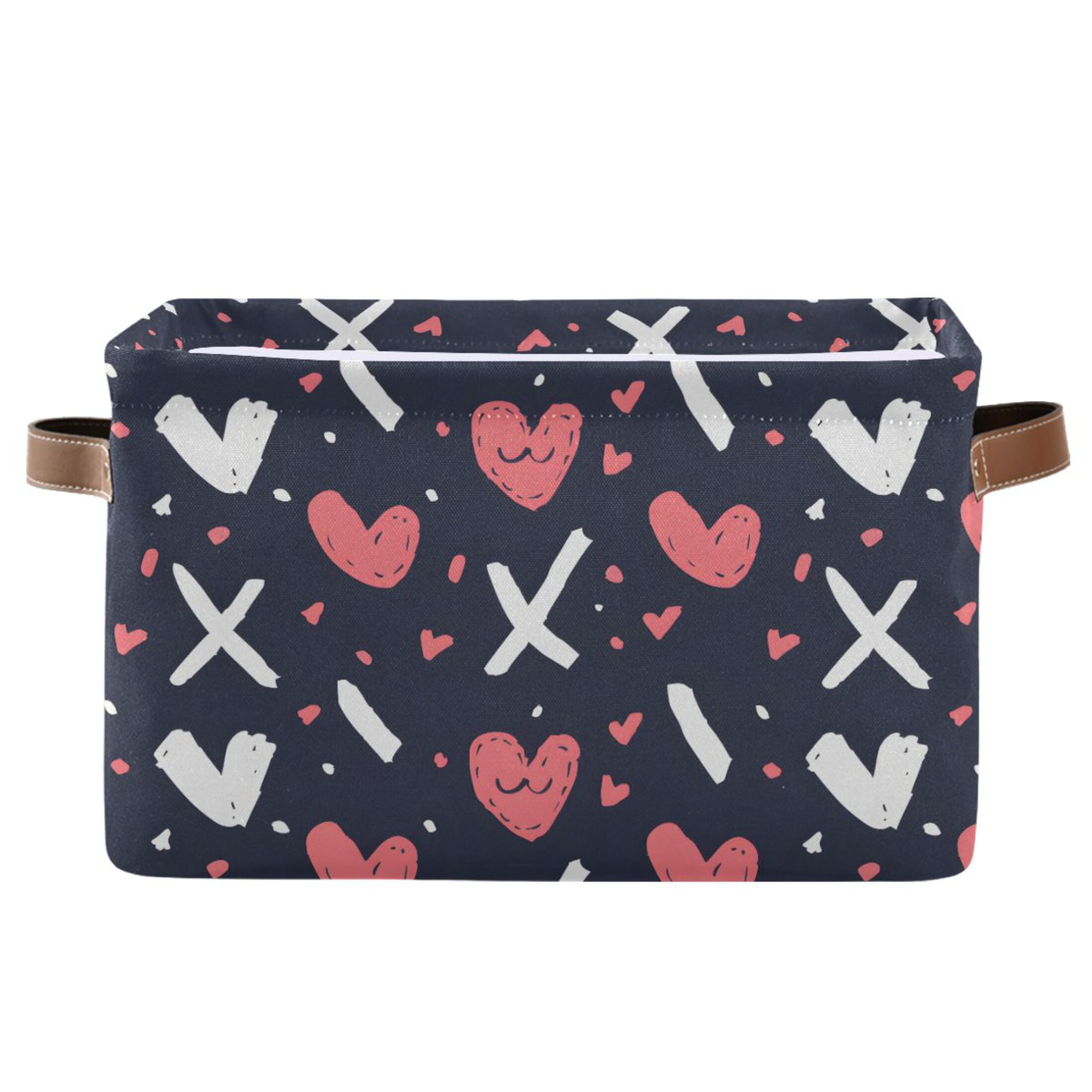 Hand Drawn Heart Storage Bins with Handle Fabric Organizer Basket ...