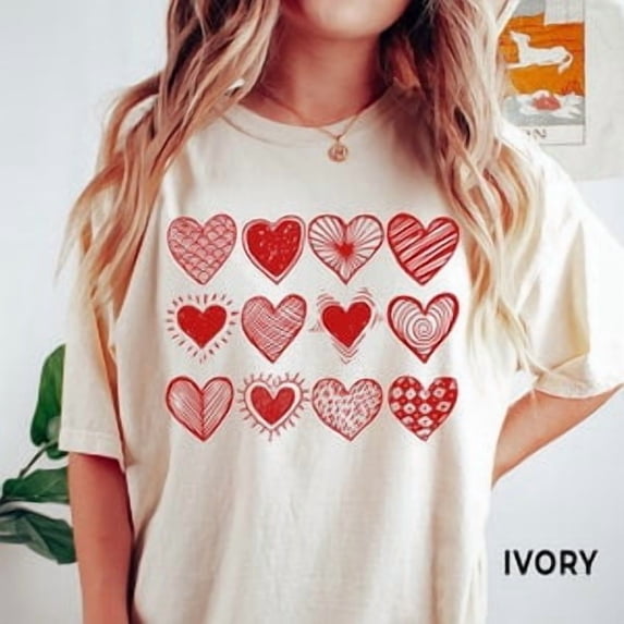 Hand Drawn Hearts Spring Love Graphic T-Shirt - Walmart.com