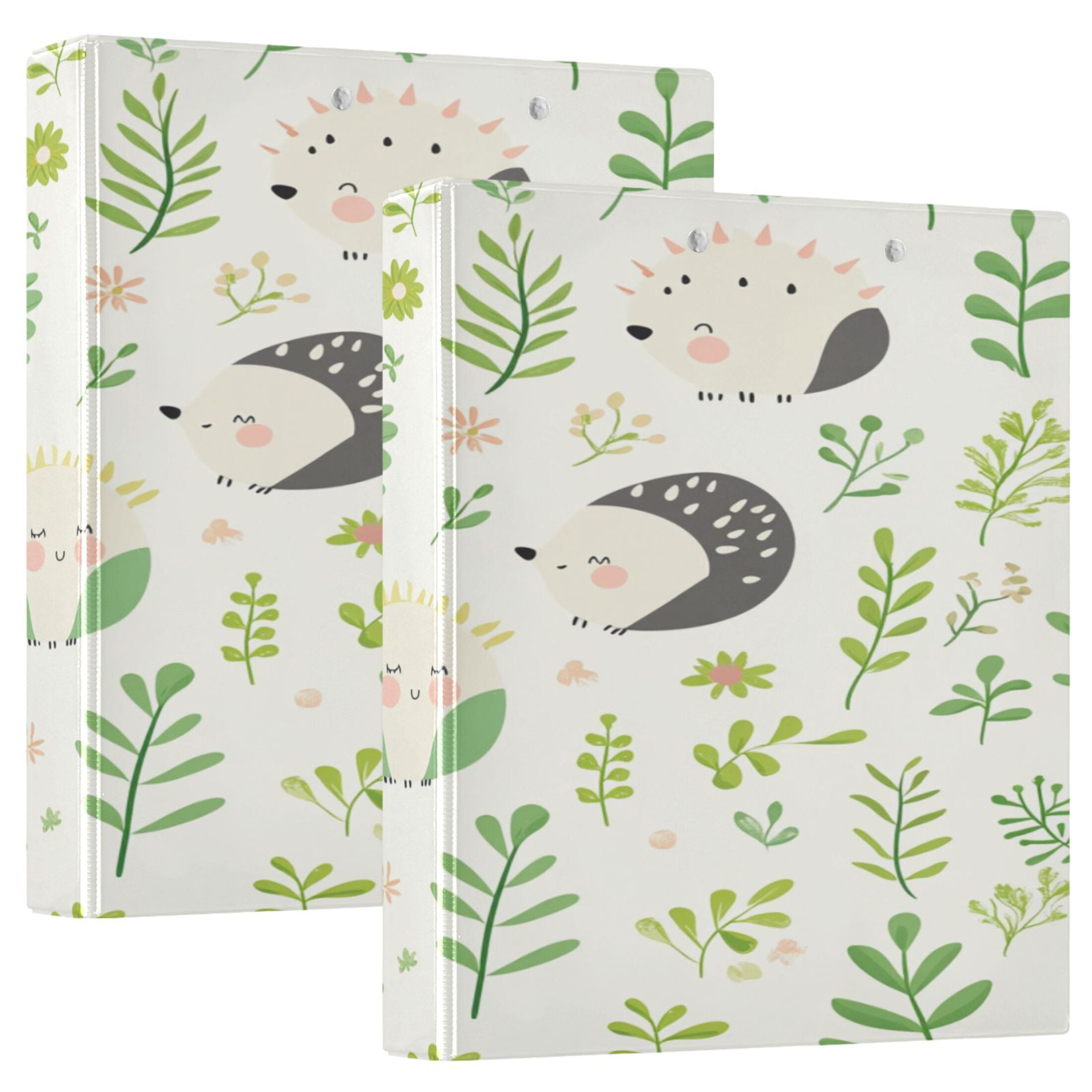 Hand Drawn Hedgehog Pattern 12.4x10.6in PVC Round Ring Binders, 2-Pack ...