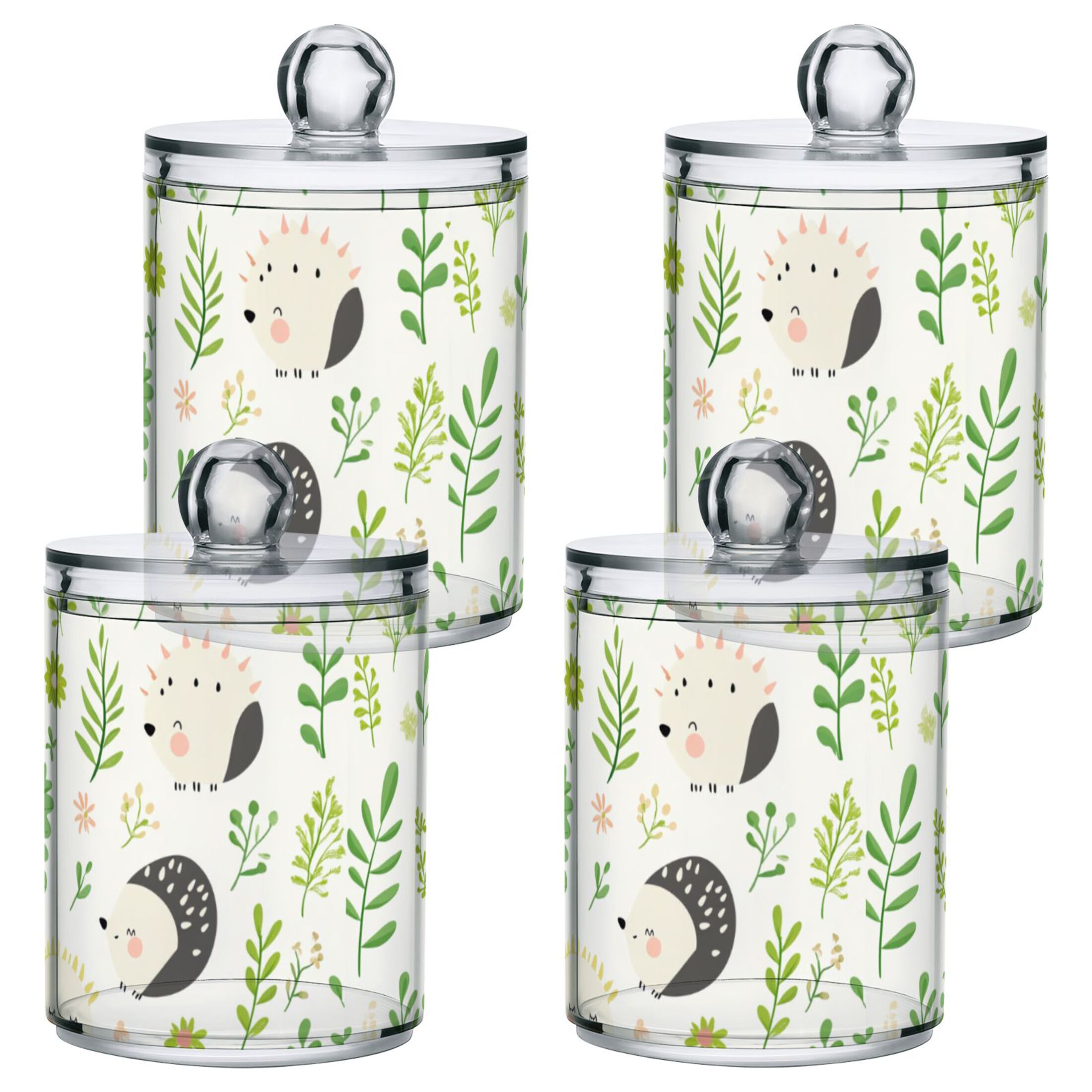 Hand Drawn Hedgehog Pattern Bathroom Canisters Set of 4 Translucent ...