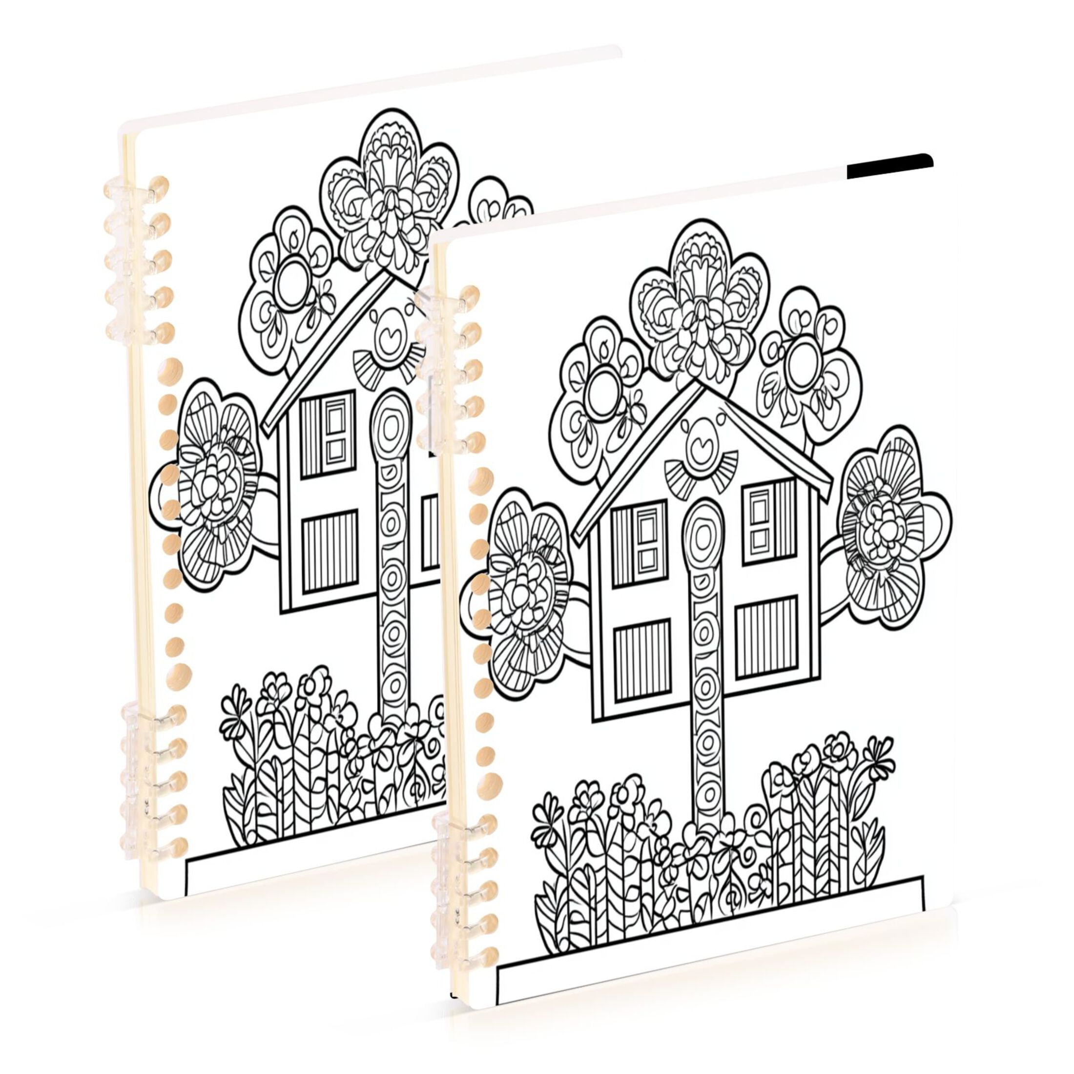 Hand Drawn Illustration House 2-Piece A5 PP Notebooks, Adjustable Rings ...
