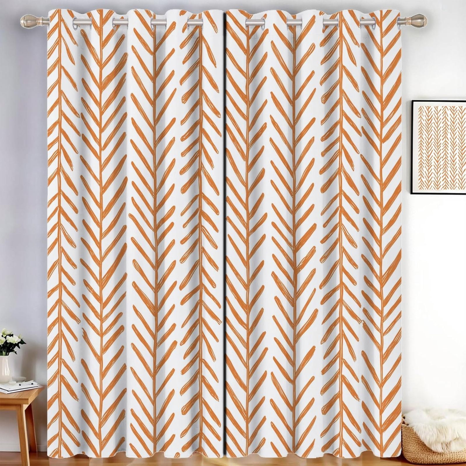 Hand Drawn Illustrations Blackout Curtains Herringbone Lines Thermal ...