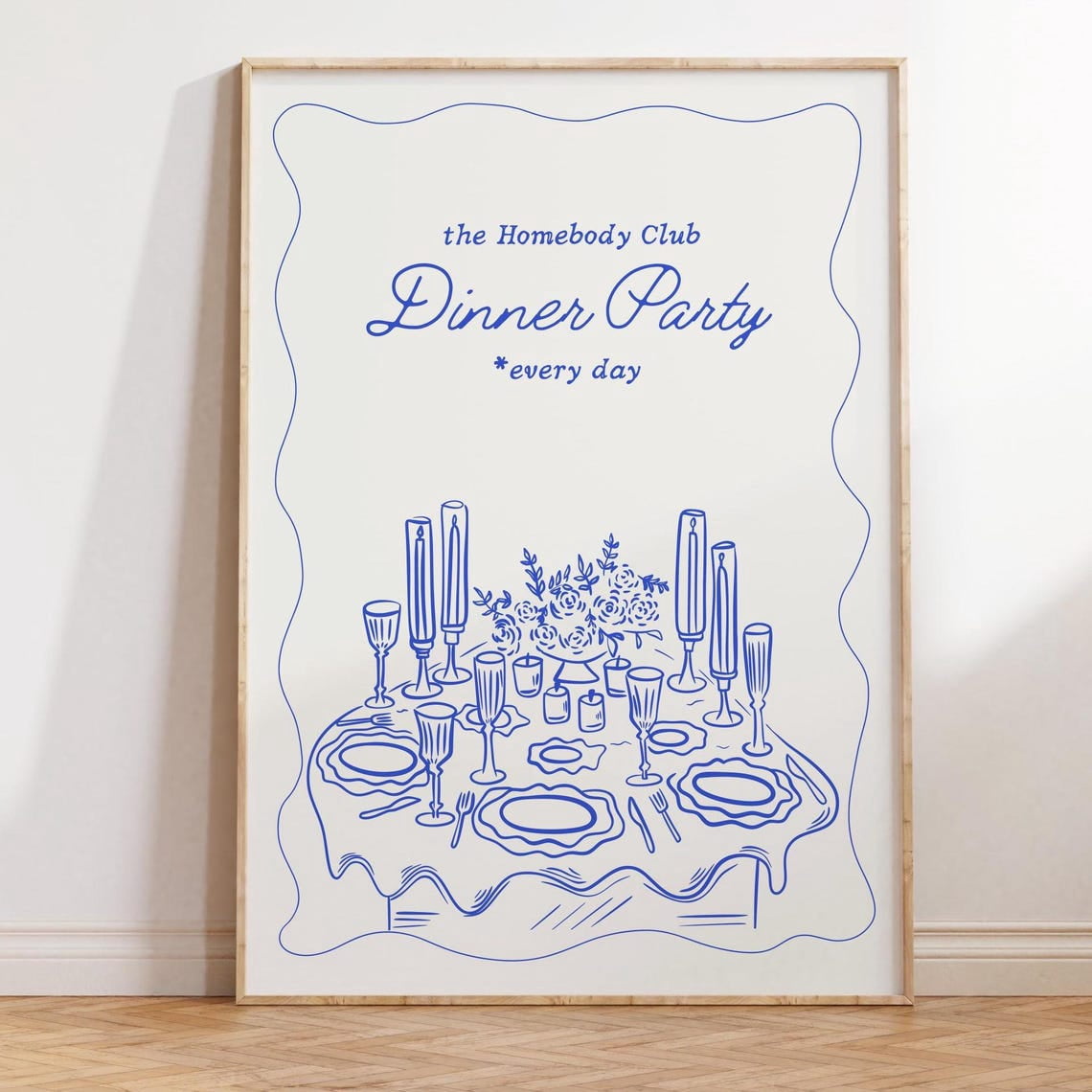 Hand Drawn Kitchen Blue Aesthetic Kitchen Decor Kitchen Wall Trendy ...