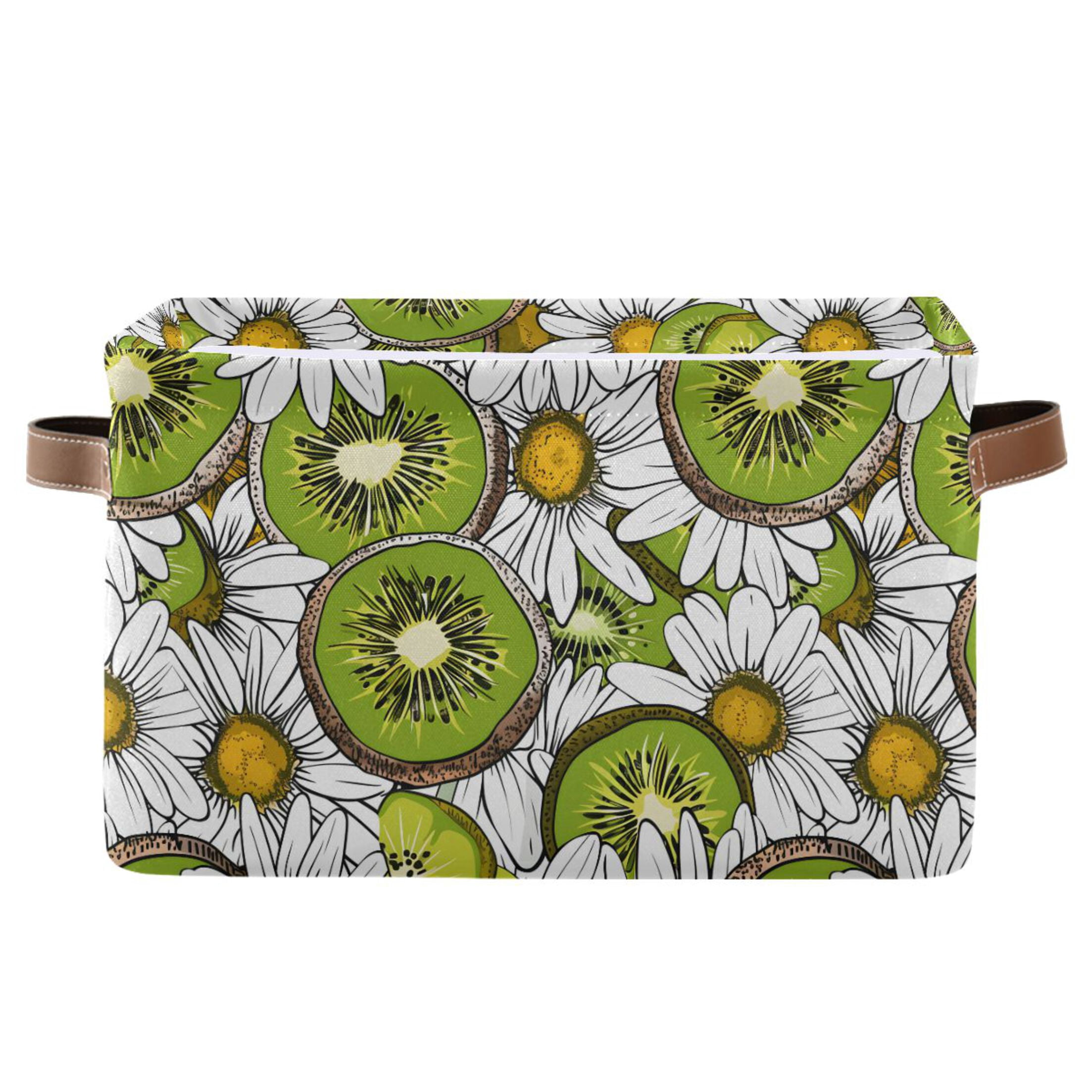 Hand Drawn Kiwifruit and Daisy Storage Bins with Handle Fabric ...