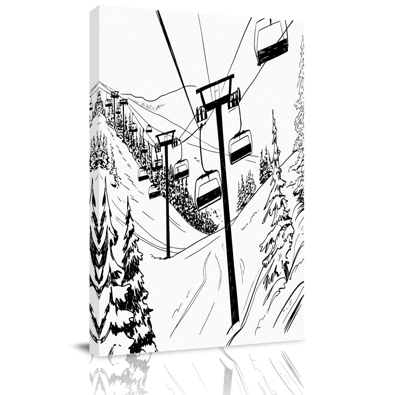 Hand Drawn Landscape Canvas Wall Art for Living Room, Cable Cars ...