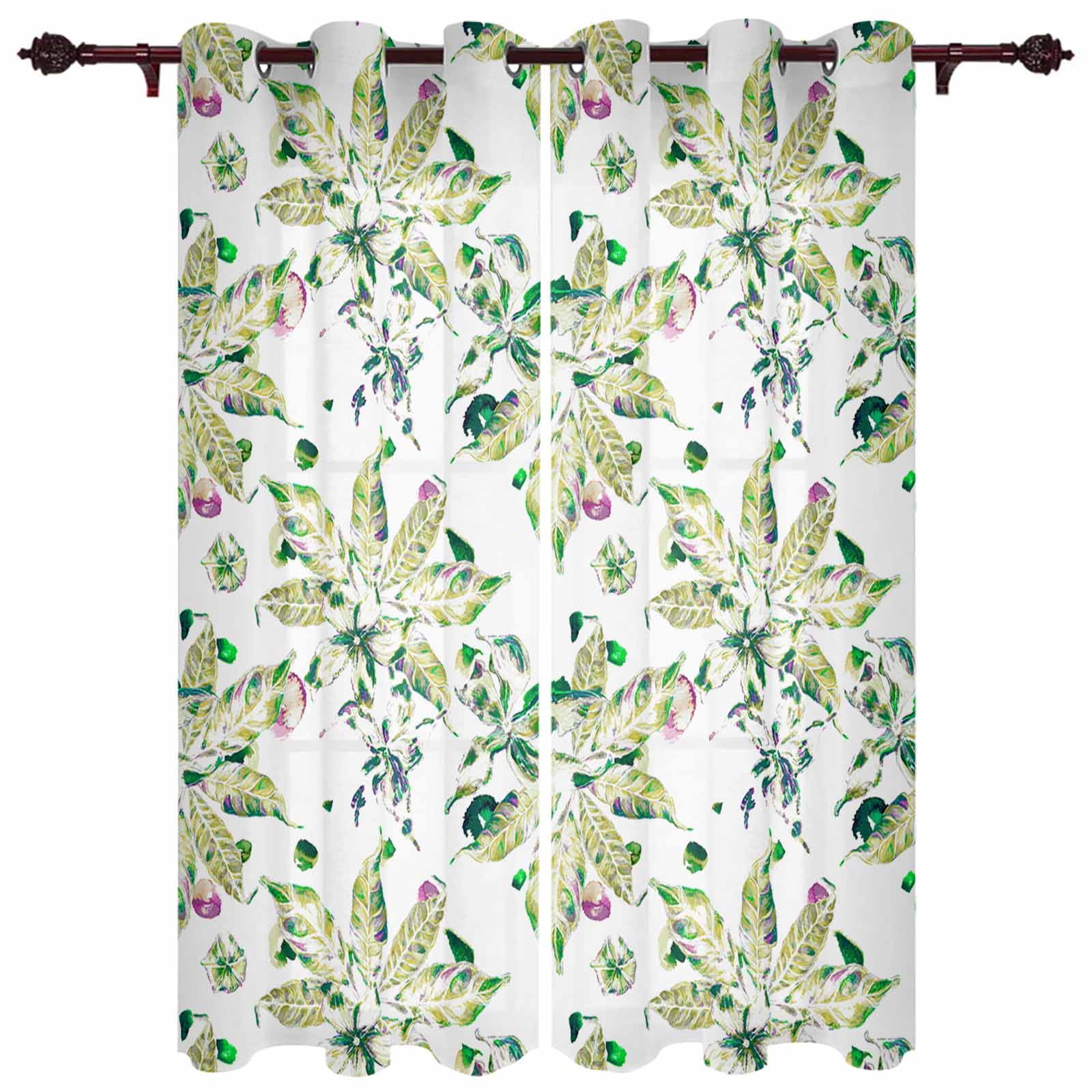 Hand Drawn Leaves Plants Window Curtains for Living Room Luxury Bedroom ...