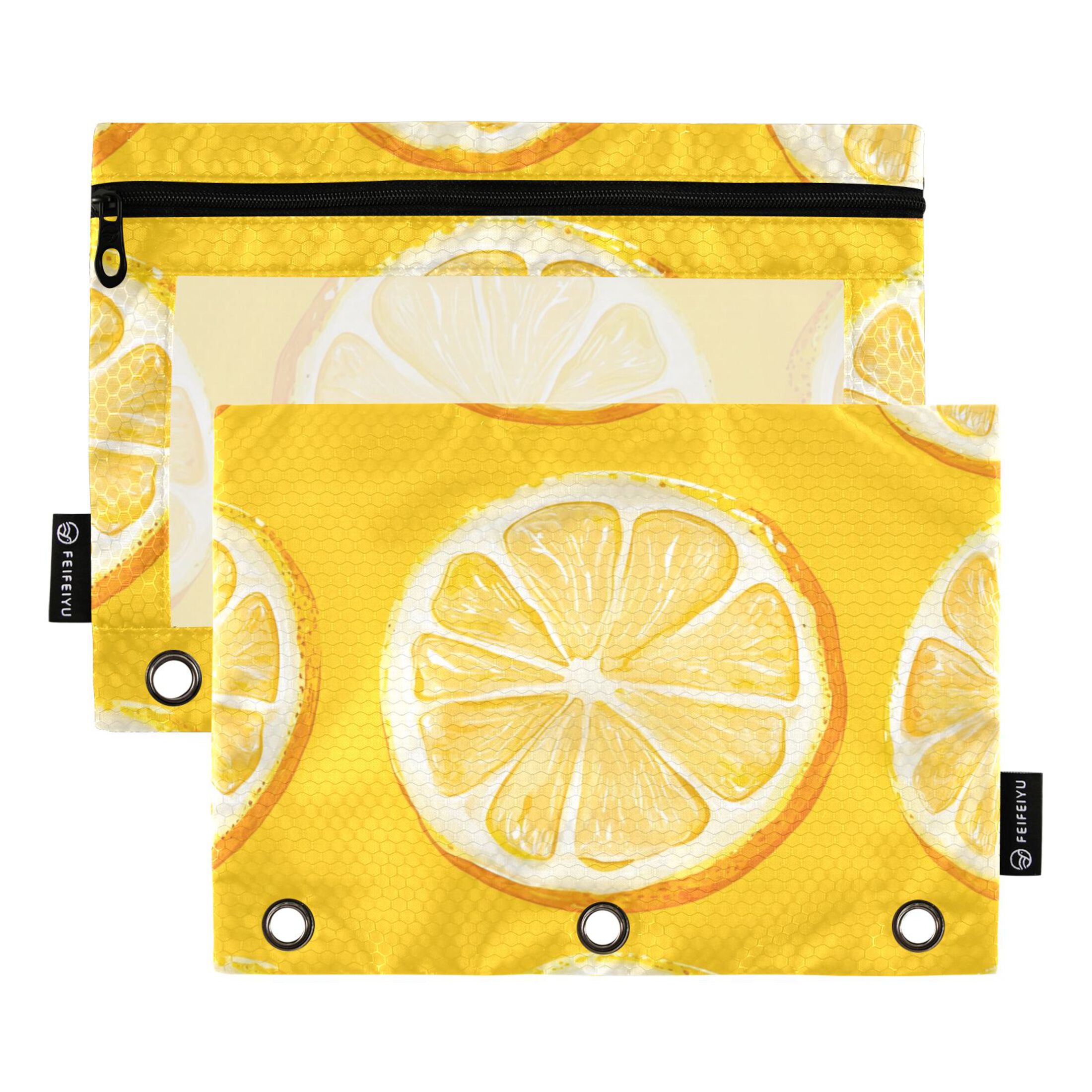 Hand Drawn Lemon Slices Binder Pouches Zipper Pocket Document Storage 3 ...