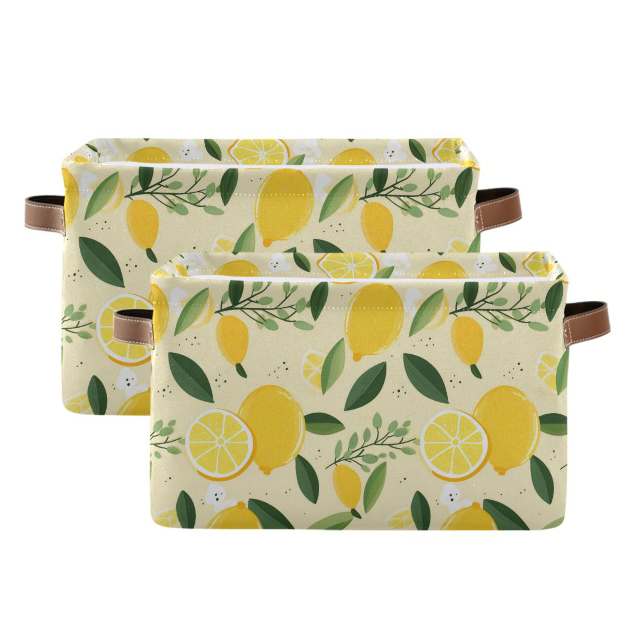 Hand Drawn Lemons Storage Bins with Handle Fabric Organizer Basket ...