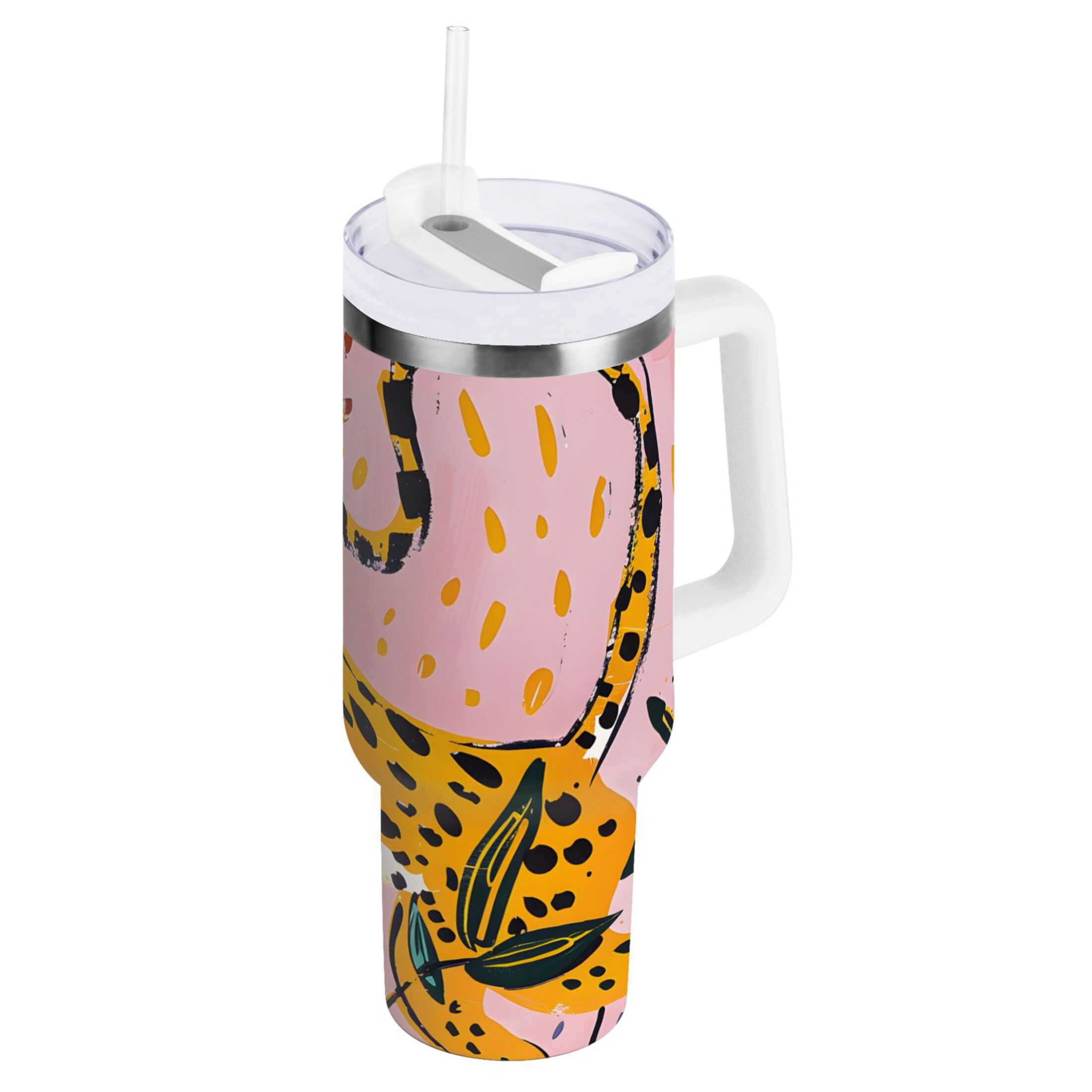 Hand Drawn Leopard 40 oz Tumbler with Handle and Straw Lid Vacuum ...