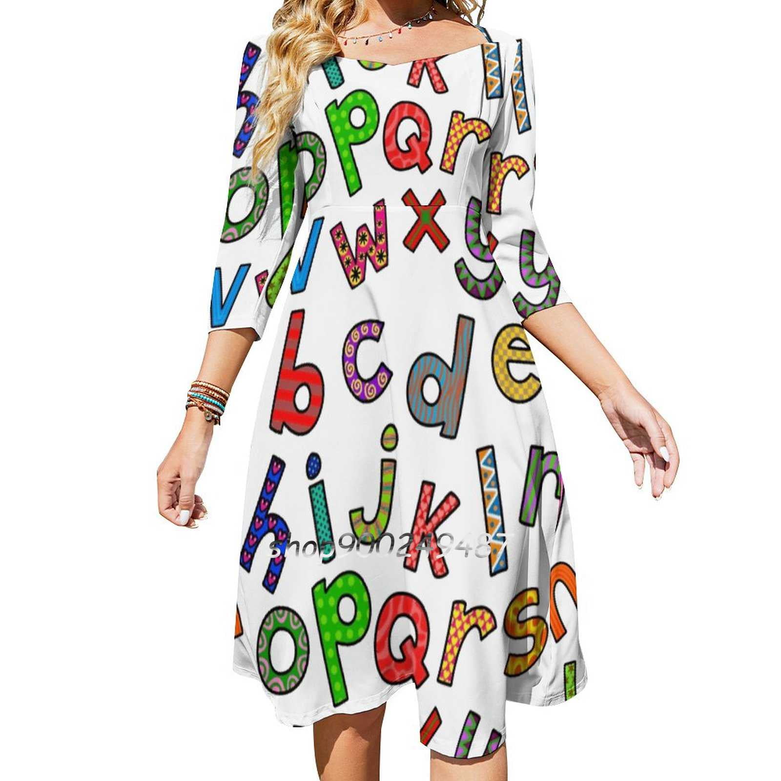 Hand Drawn Letters Of The Alphabet Square Neck Dress Sweet Summer Dress ...