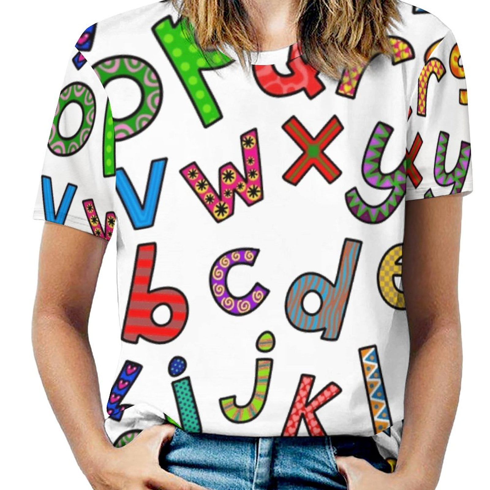 Hand Drawn Letters Of The Alphabet Women Zipper Sexy Printed Vintage T ...