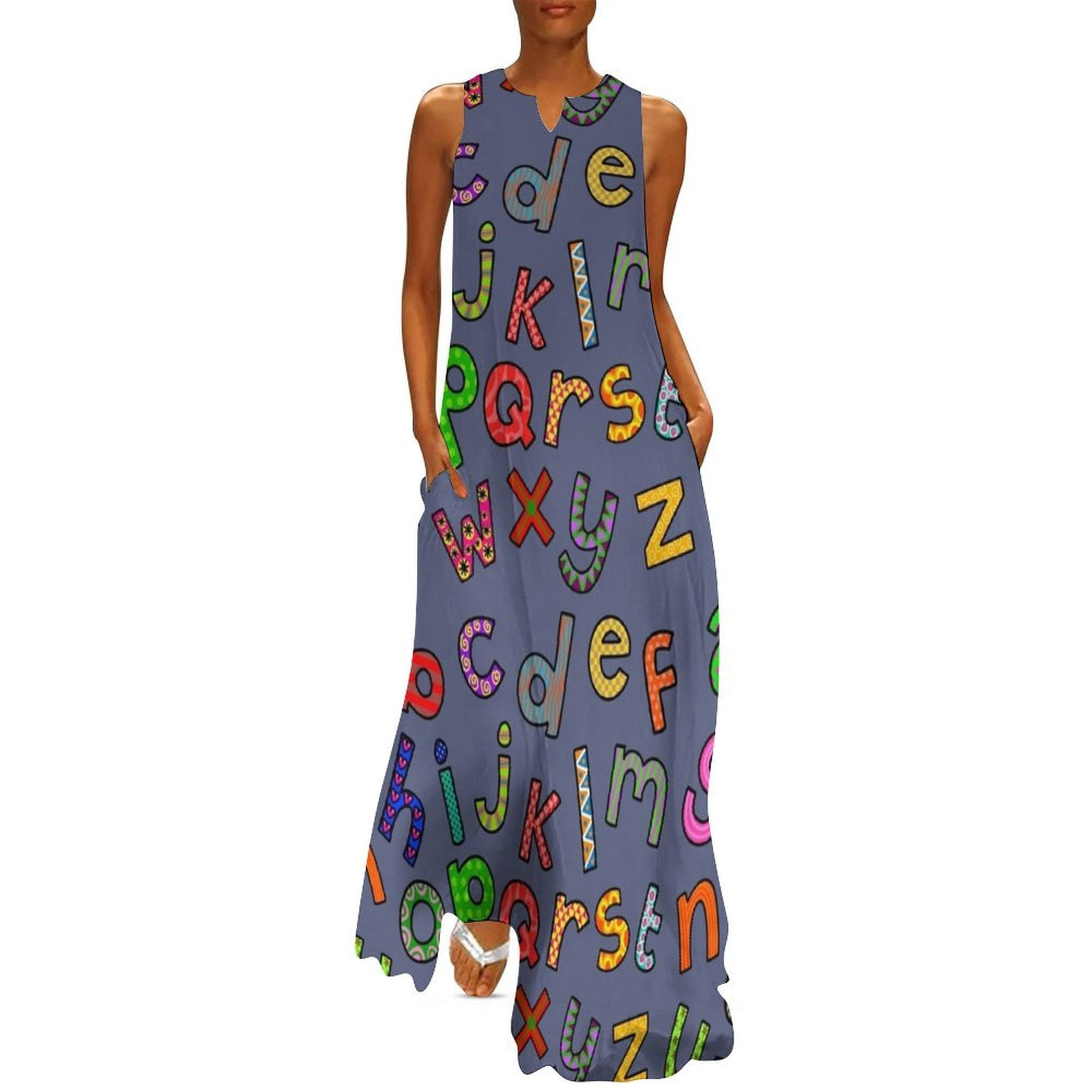 Hand Drawn Letters of the Alphabet Long Dress elegant and pretty wom's ...