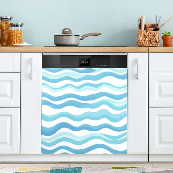 Hand Drawn Light Blue Wavy Line Dishwasher Magnet Refrigerator Magnetic ...