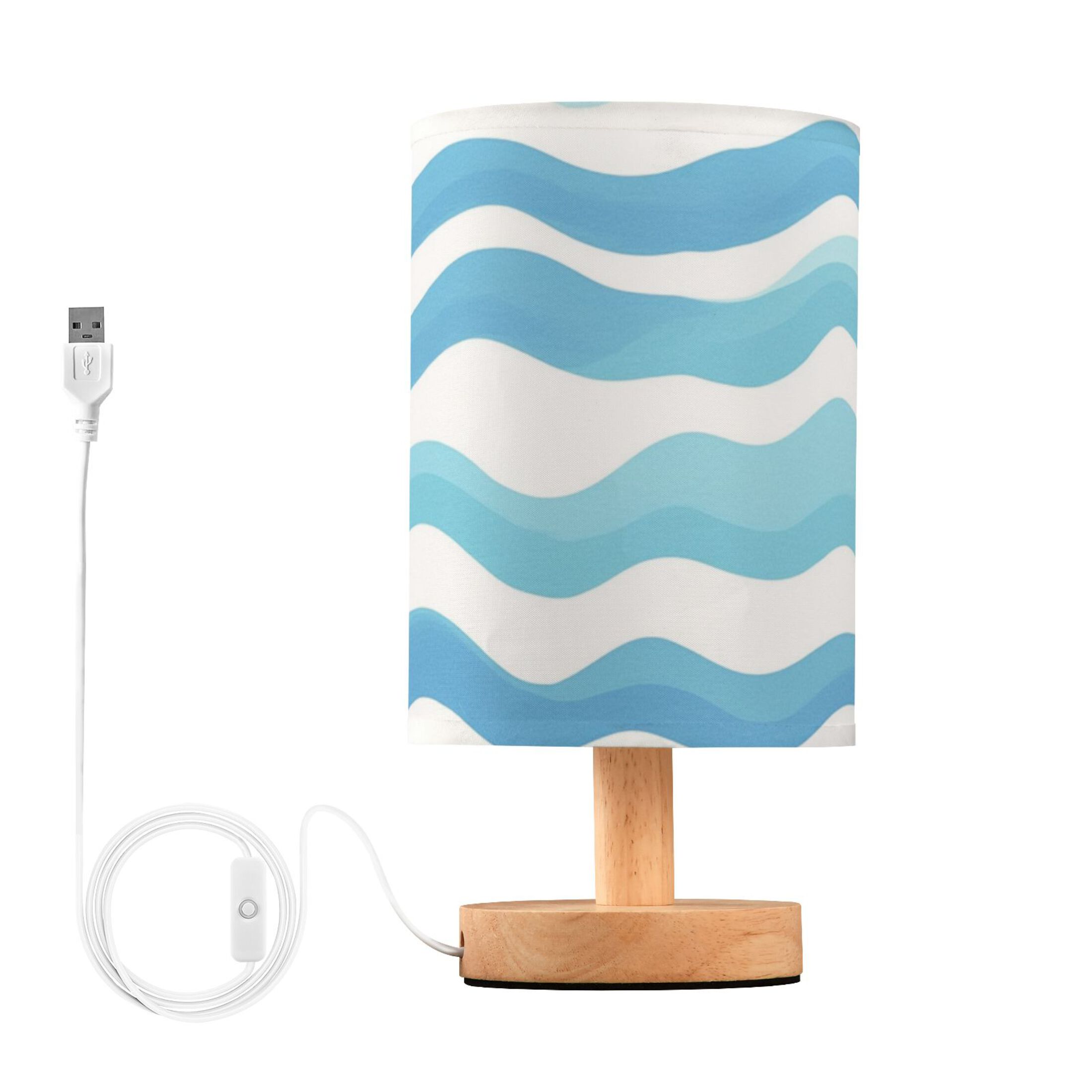 Hand Drawn Light Blue Wavy Line Table Lamp with USB Port LED Warm Light ...