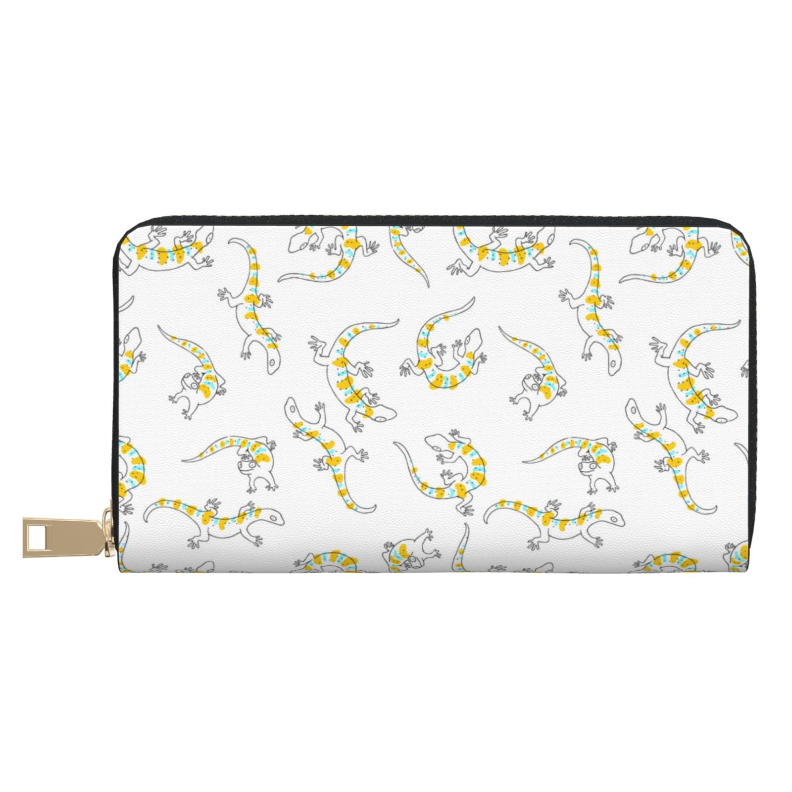 Hand Drawn Line Gecko Lizard Wallet Women, Leather Bifold Multi Card ...
