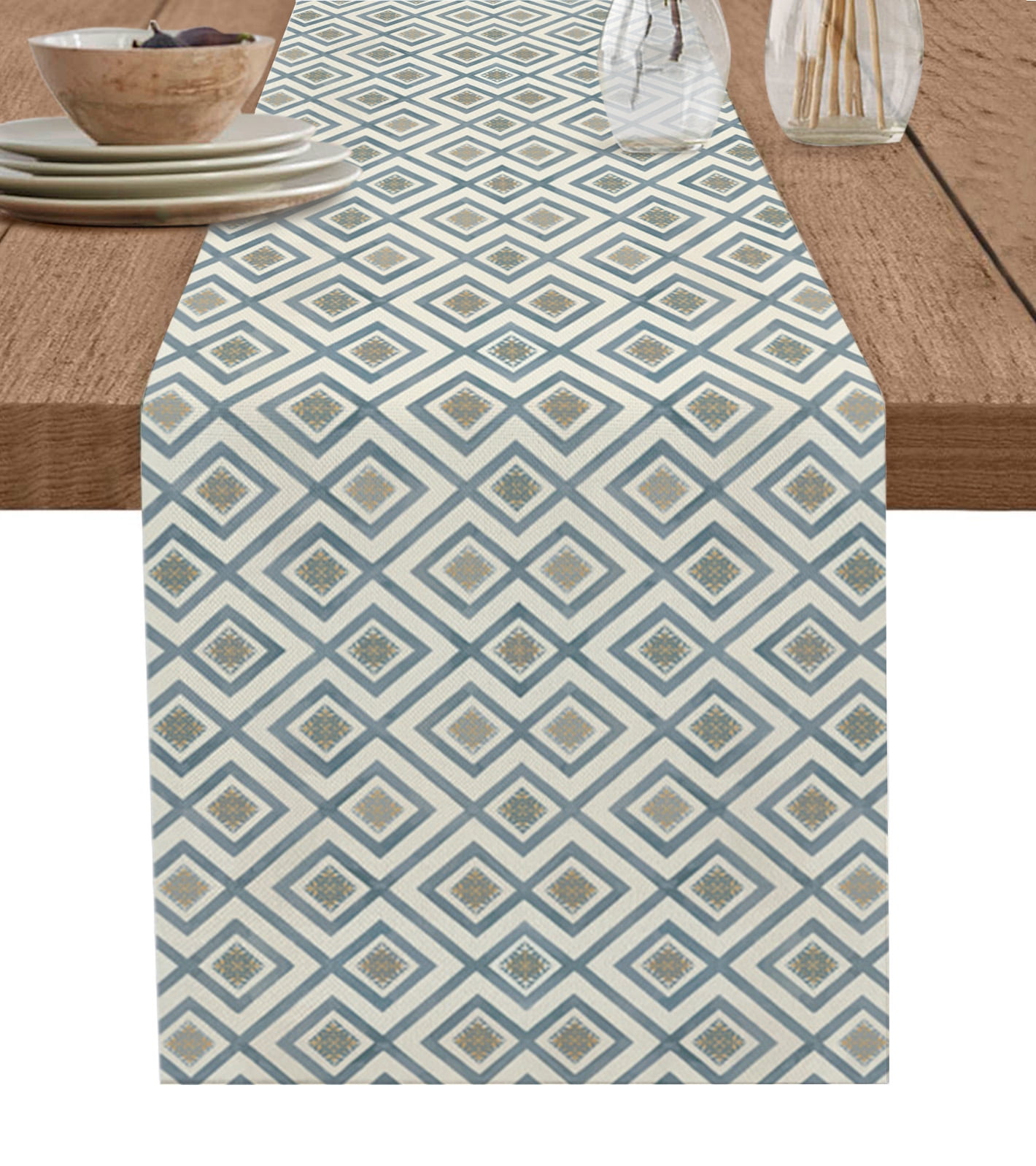 Hand-Drawn Lines Rhombus Geometry Table Runner ration Home r Dinner ...