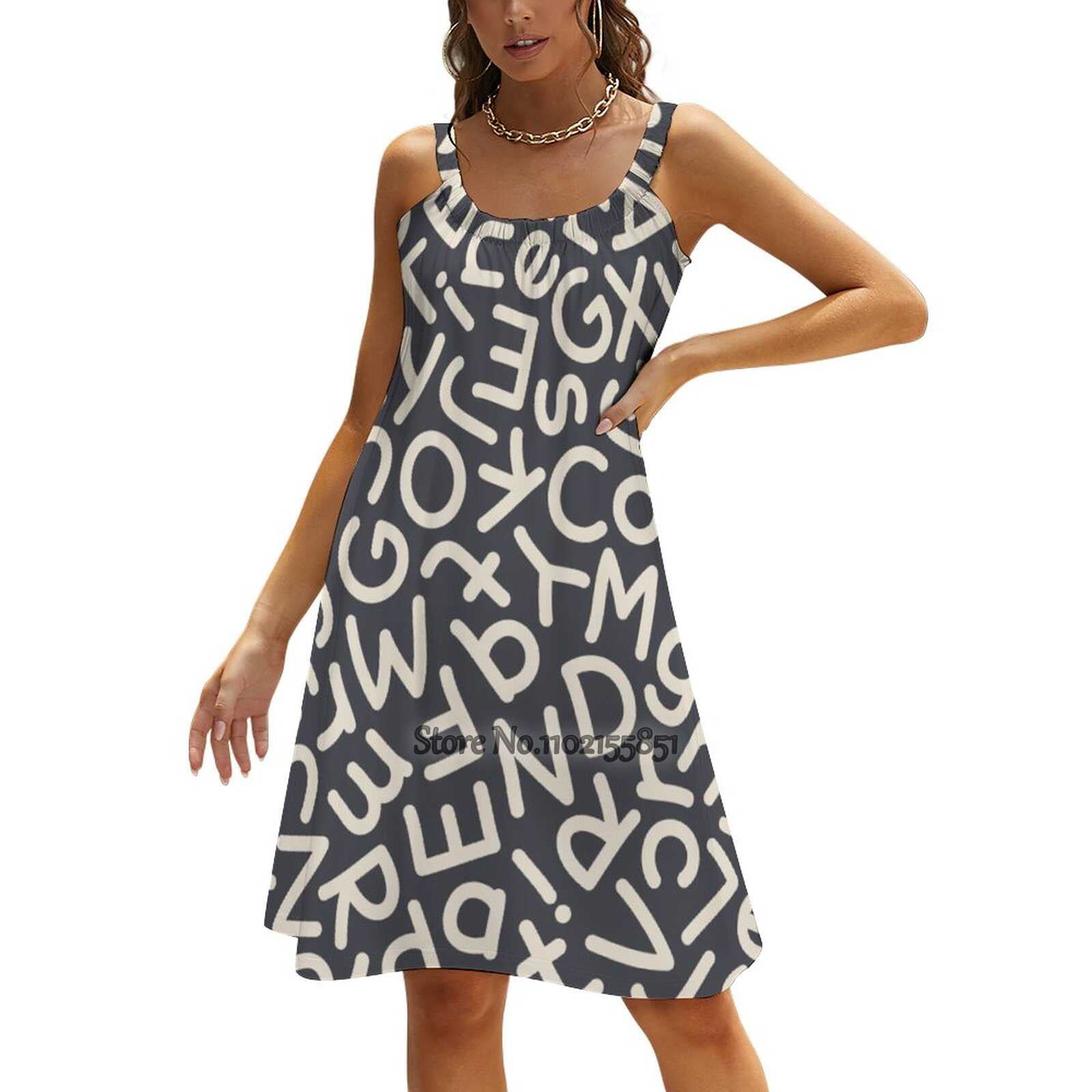 Hand Drawn Mix Letters Seamless Pattern Dark Square Neck Dress Back ...