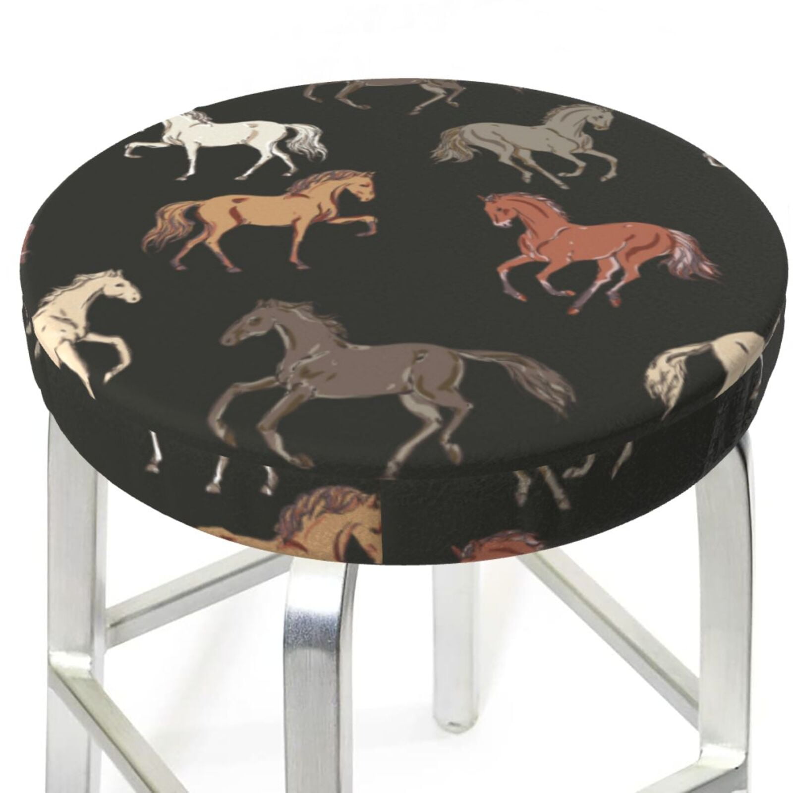 Hand Drawn Modern Cool Horse_A Round Bar Stool Covers, Soft Velvet Bar ...
