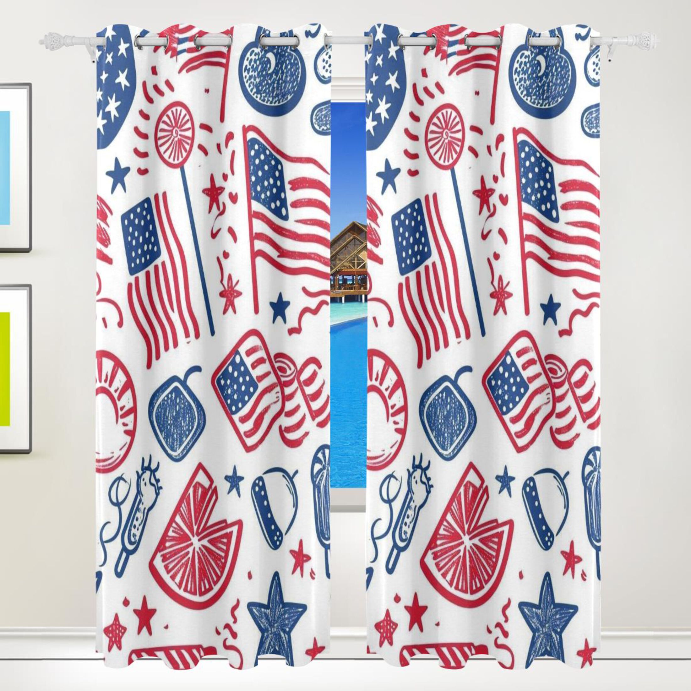 Hand Drawn National Flag Blackout Curtains 72 inch Length 2 Panels ...
