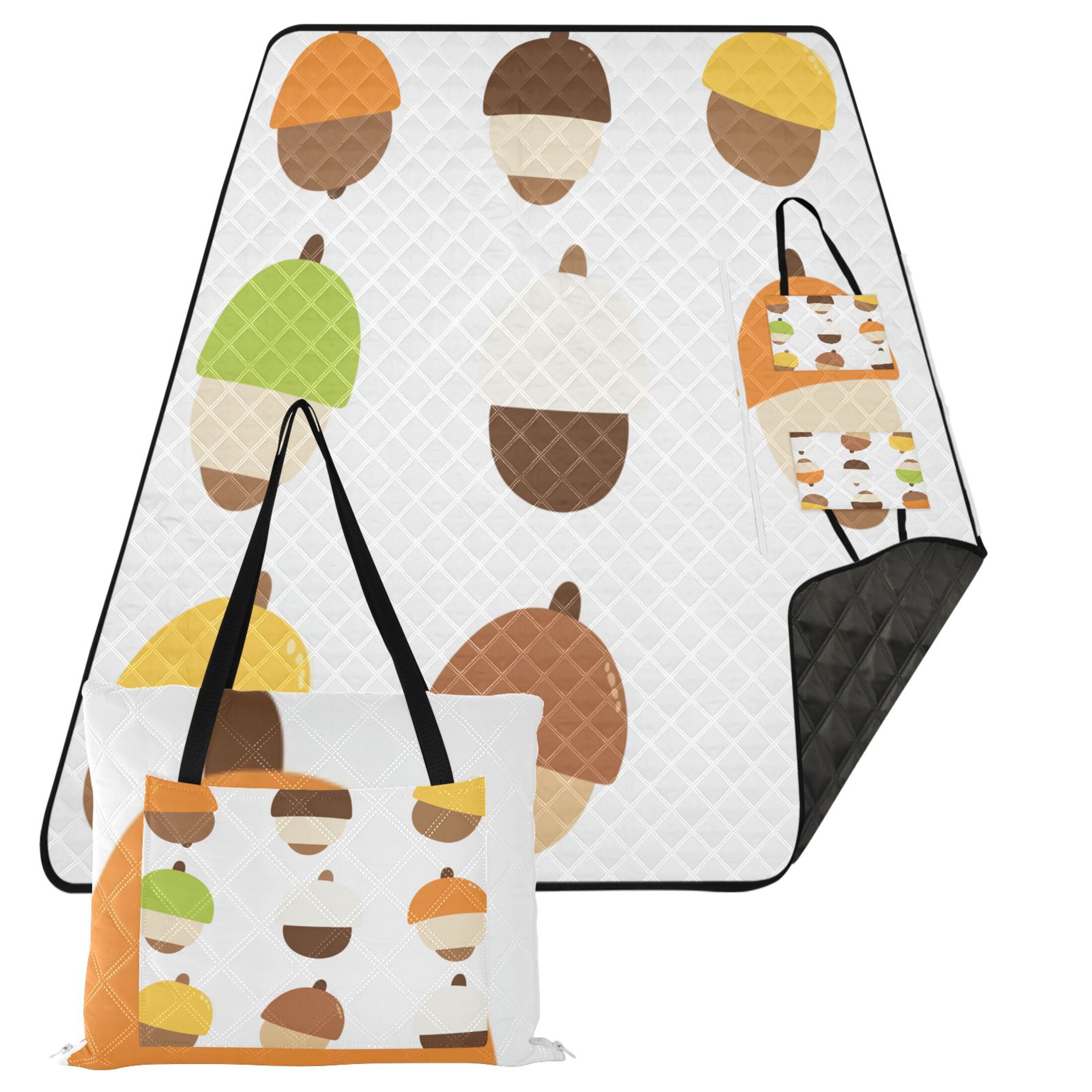 Hand Drawn Nuts 60x80in Waterproof Picnic Mat, Foldable Backpack, Dual ...