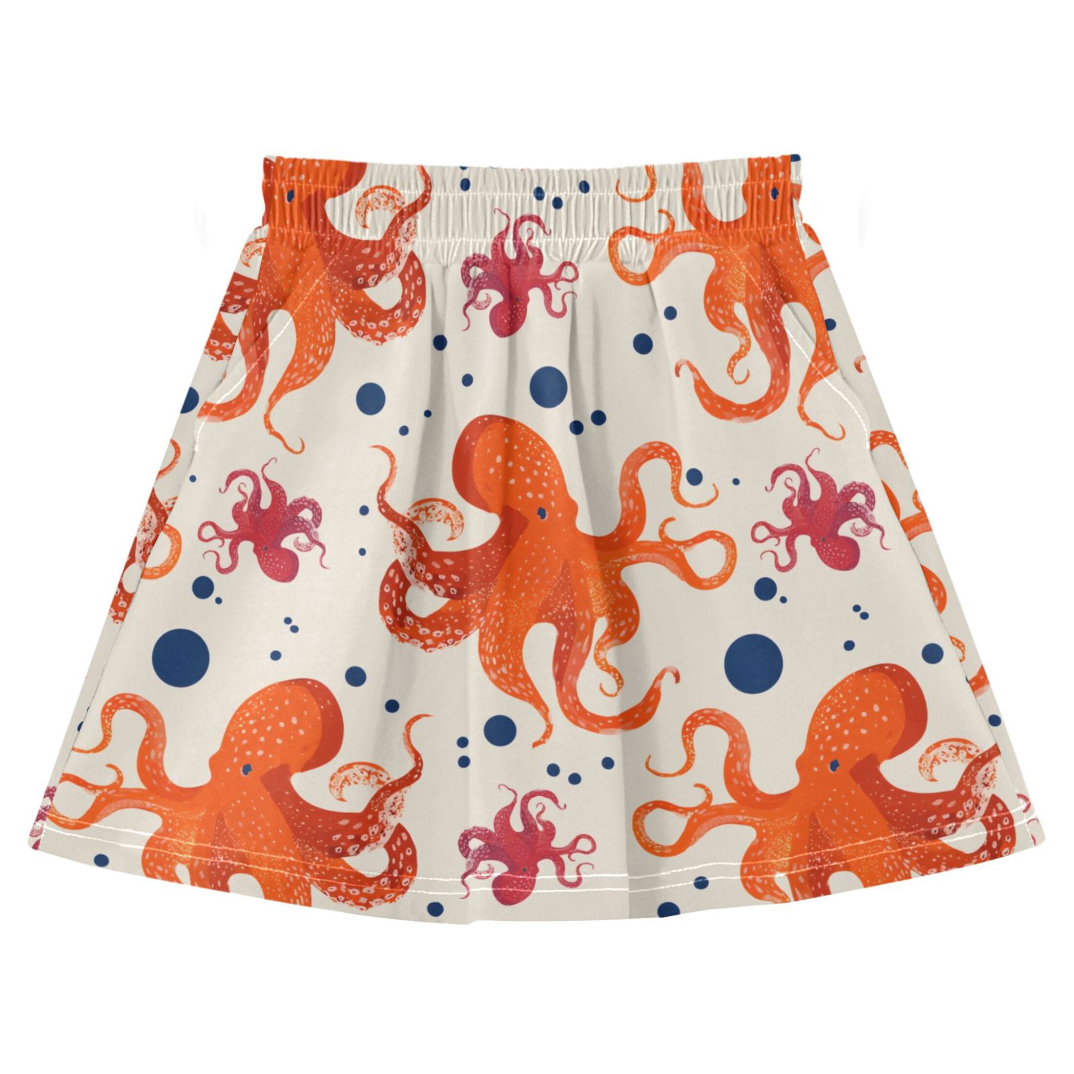 Hand Drawn Octopuses Their Pattern Cotton Skirt Built-in Liner Elastic ...