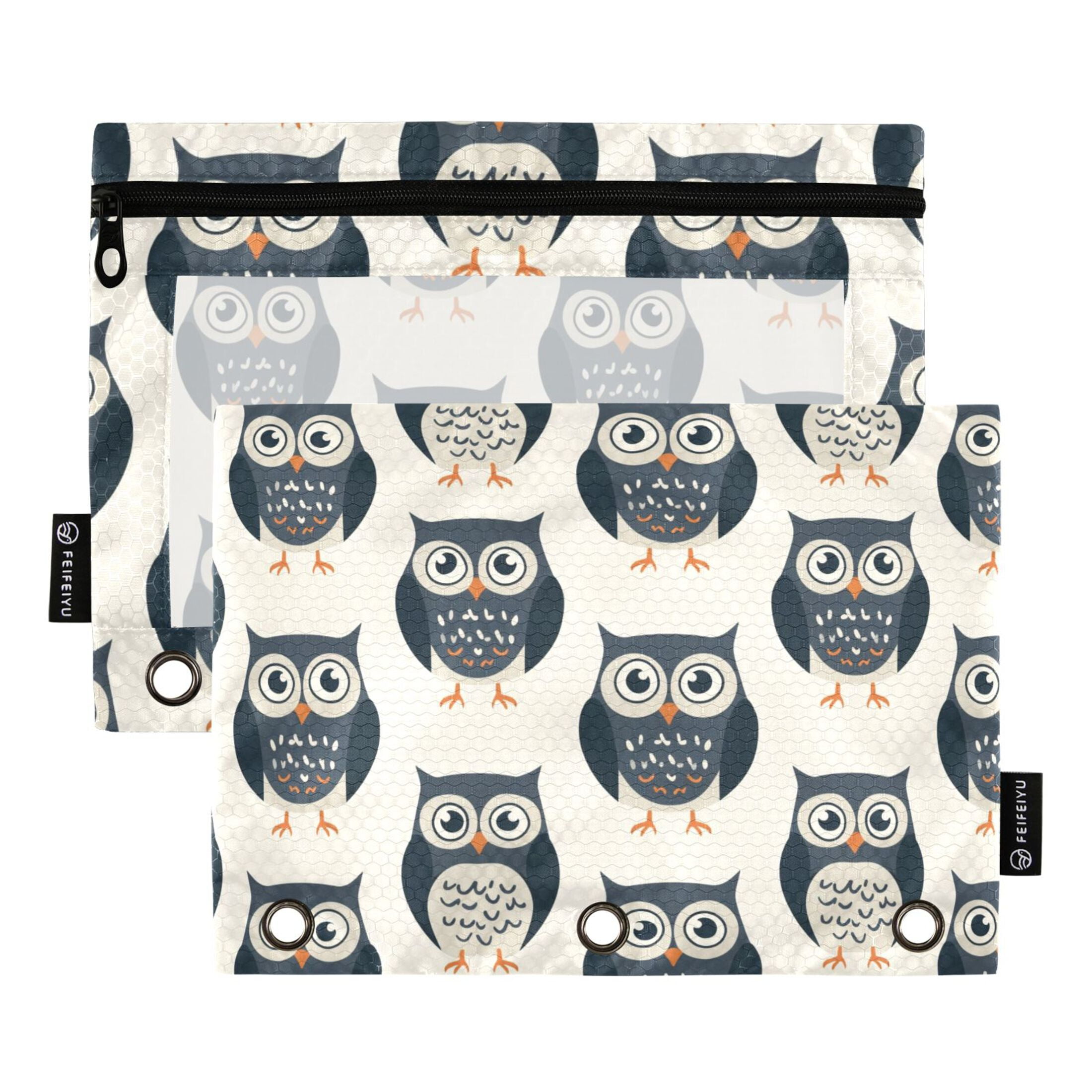 Hand Drawn Owls 2 Pack Pencil Pouch for 3 Ring Binder Smooth Zipper ...