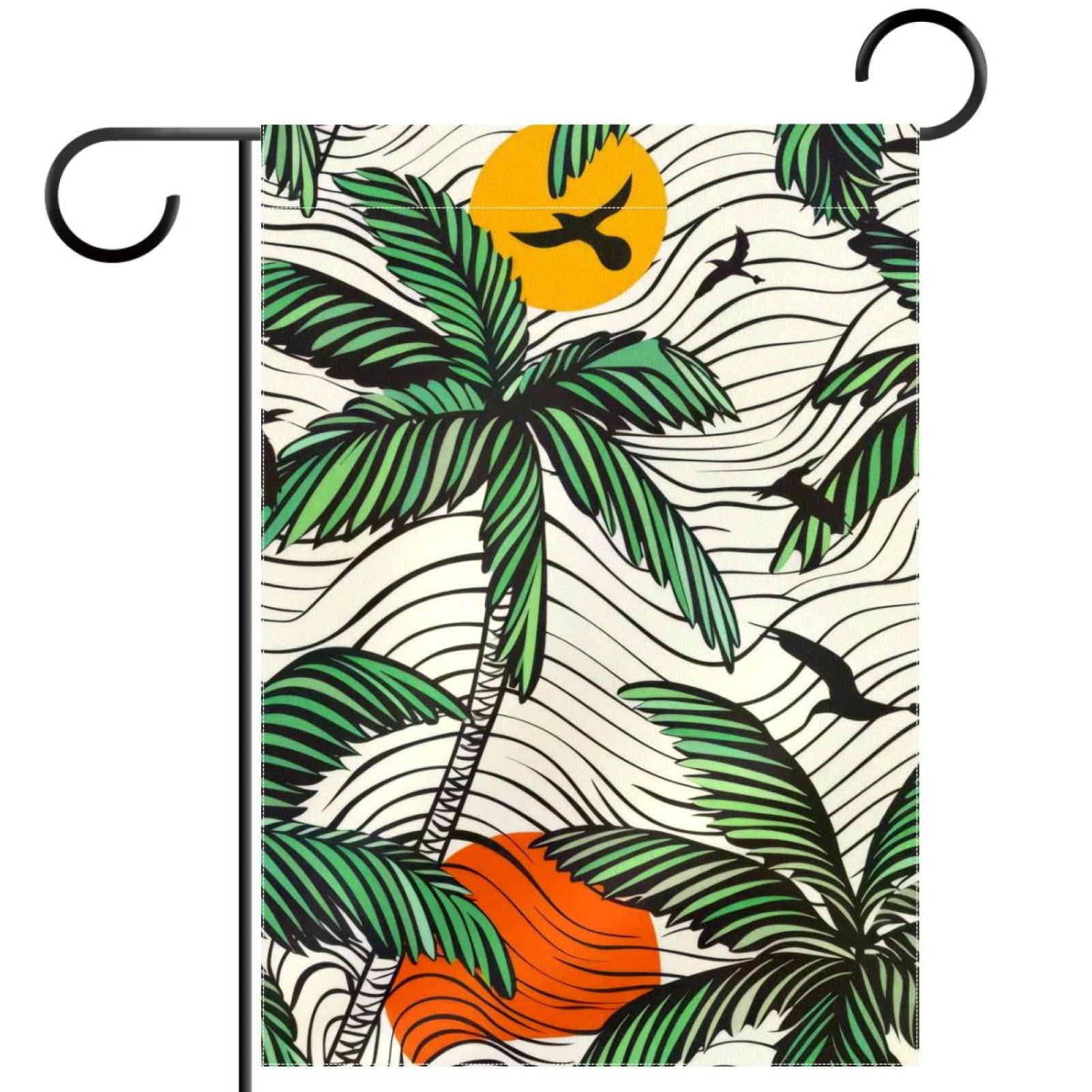 Hand Drawn Palm Trees Ocean Waves Pattern Garden Flag Double Sided ...