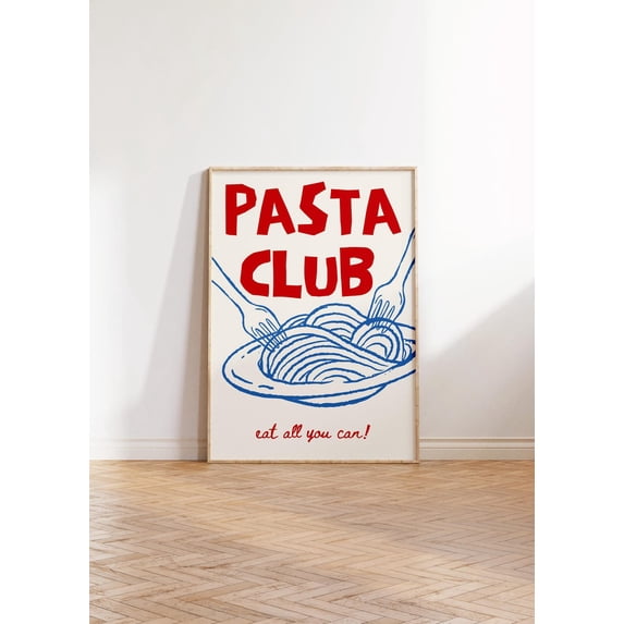 Hand Drawn Pasta Club Illustration Maximalist Kitchen Wall Art ...