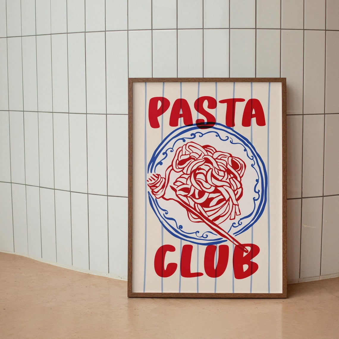 Hand Drawn Pasta Club Poster Trendy Kitchen Wall Art, Pasta Printable ...