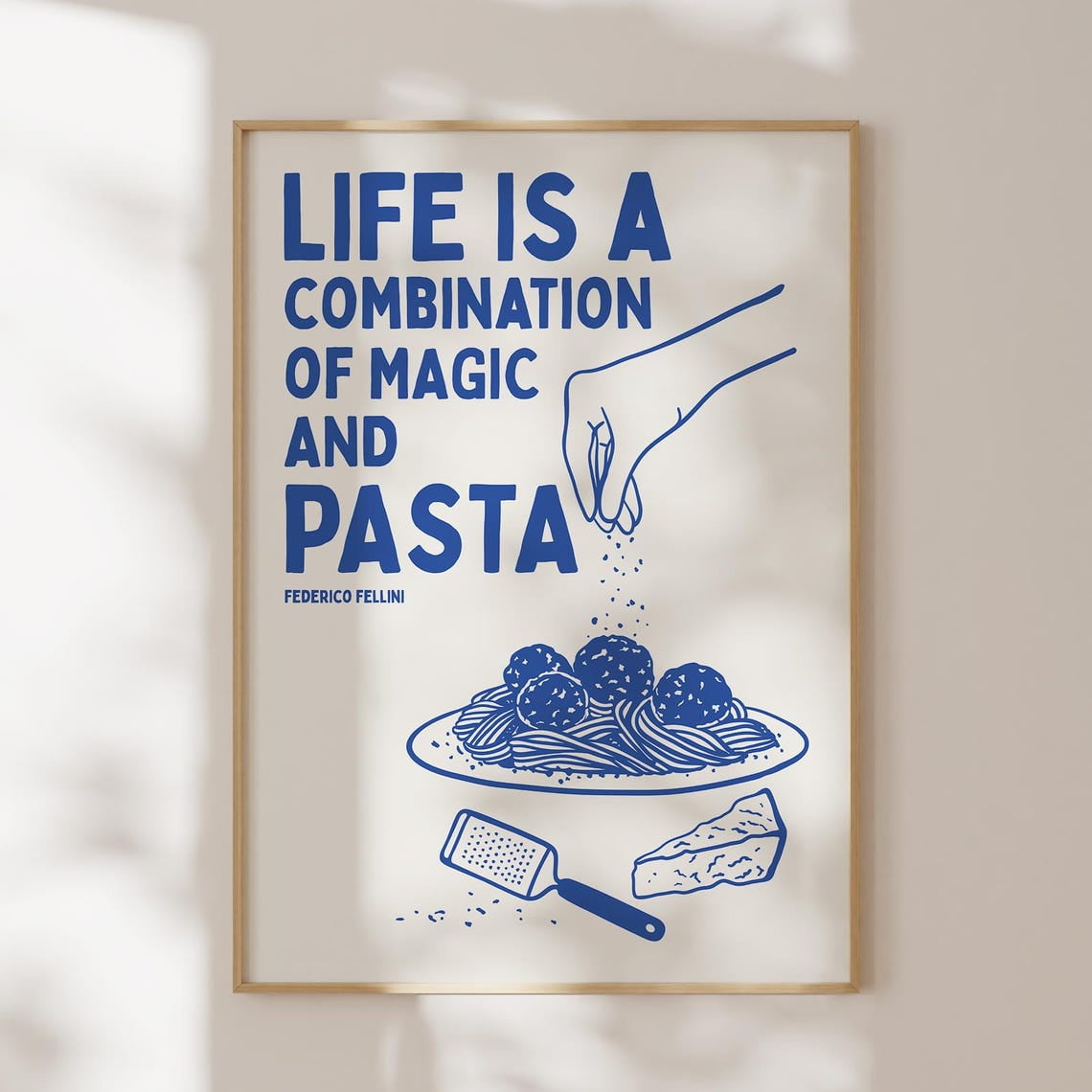 Hand Drawn Pasta Poster In Blue, Pasta Quote Wall Art, Kitchen Wall Art ...