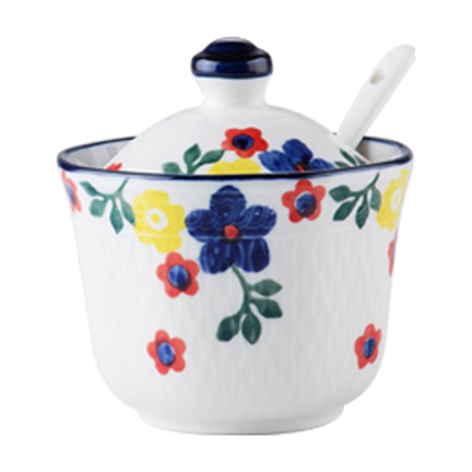 Hand Drawn Pattern Sugar Bowl With Lid, Ceramic Teacup Shape Sugar Pot ...