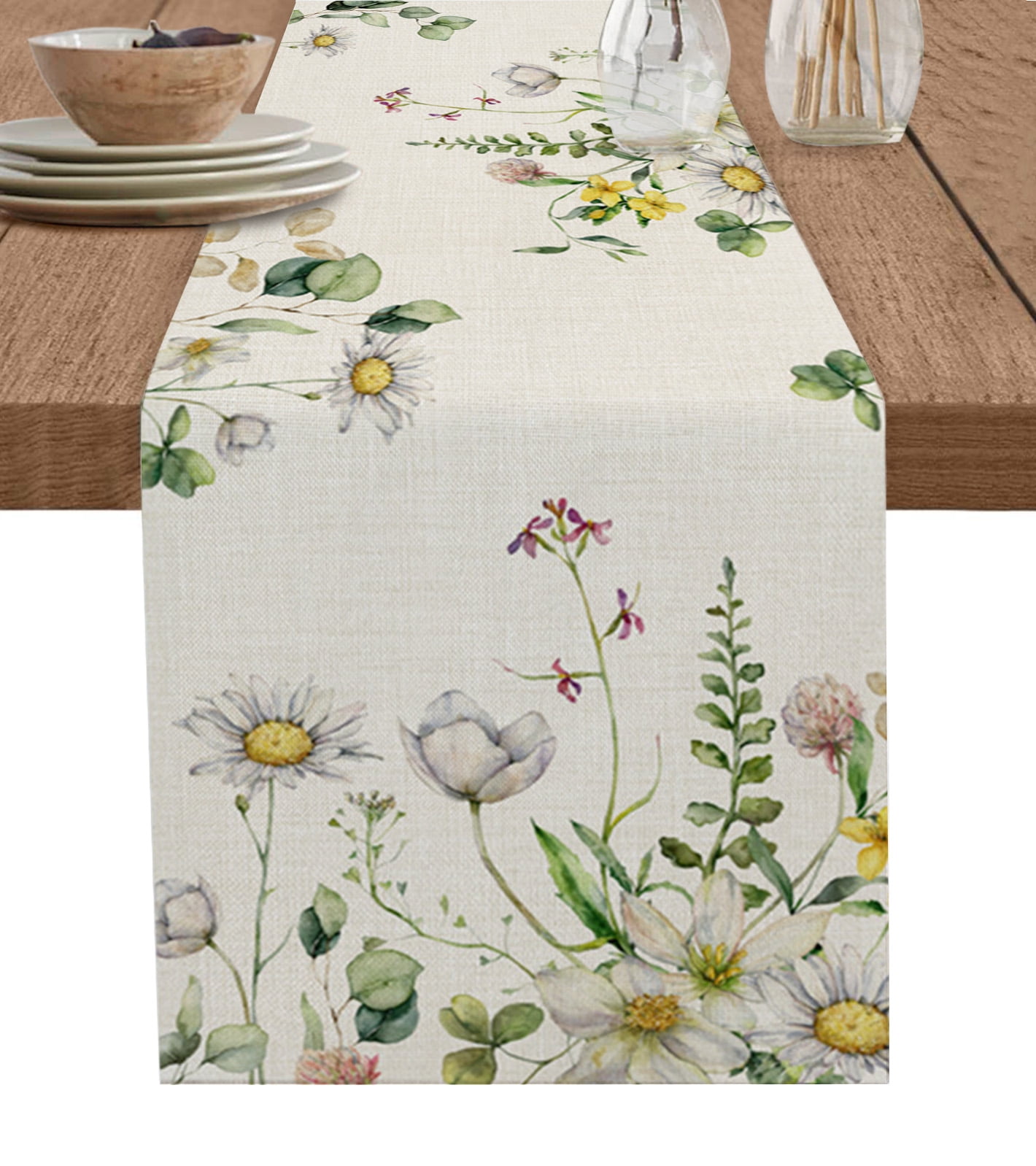 Hand Drawn Plants And Flowers Table Runner ration Home r Dinner Table ...