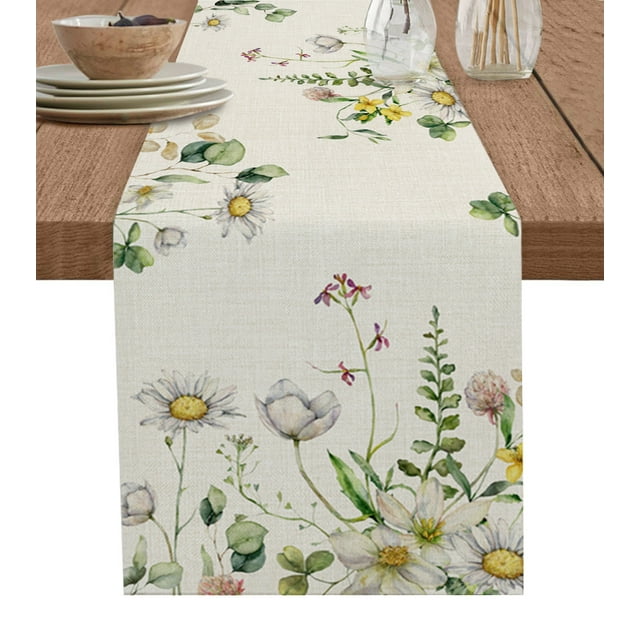 Hand Drawn Plants And Flowers Table Runner ration Home r Dinner Table ...