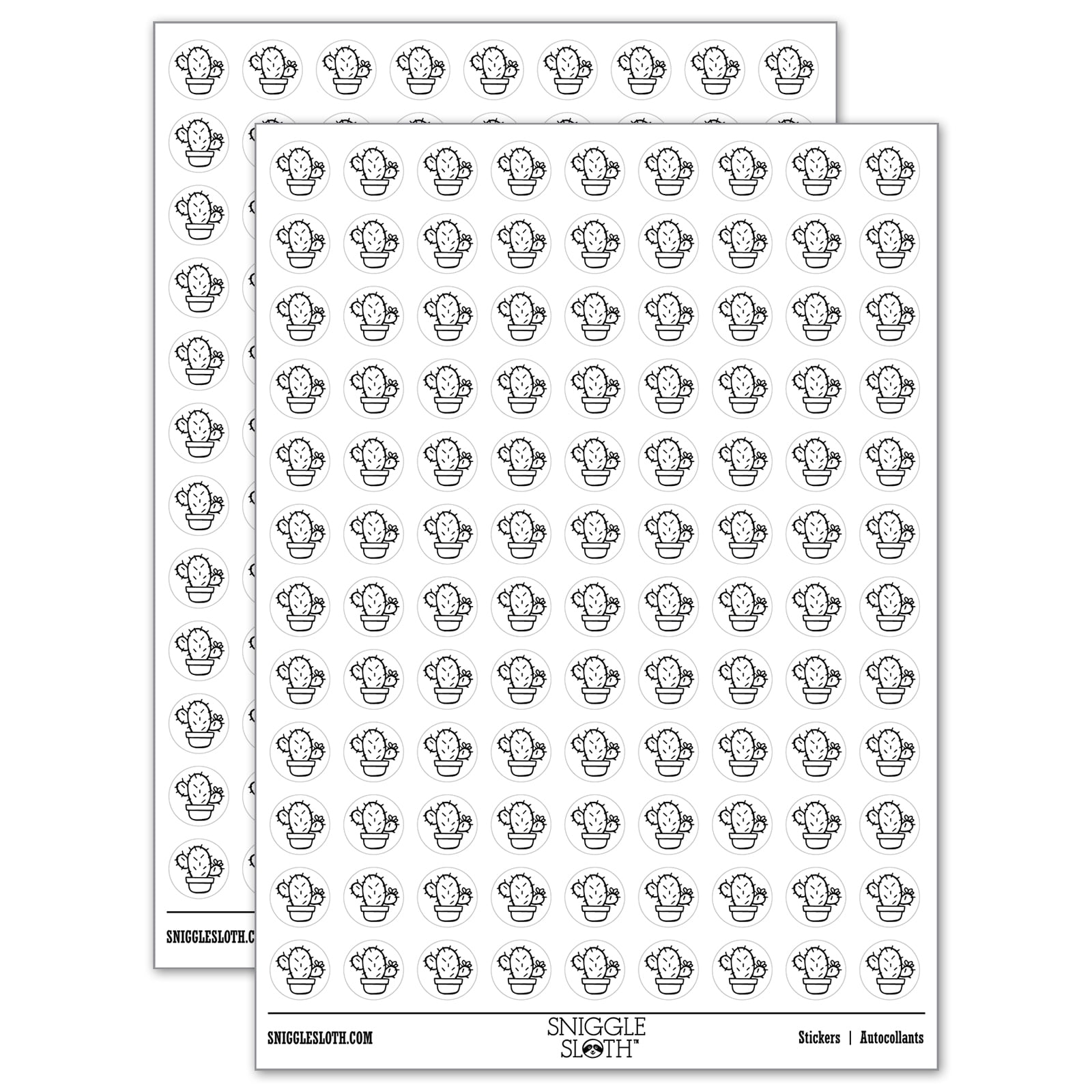 Hand Drawn Prickly Pear Cactus Doodle 200+ Round Stickers - White ...