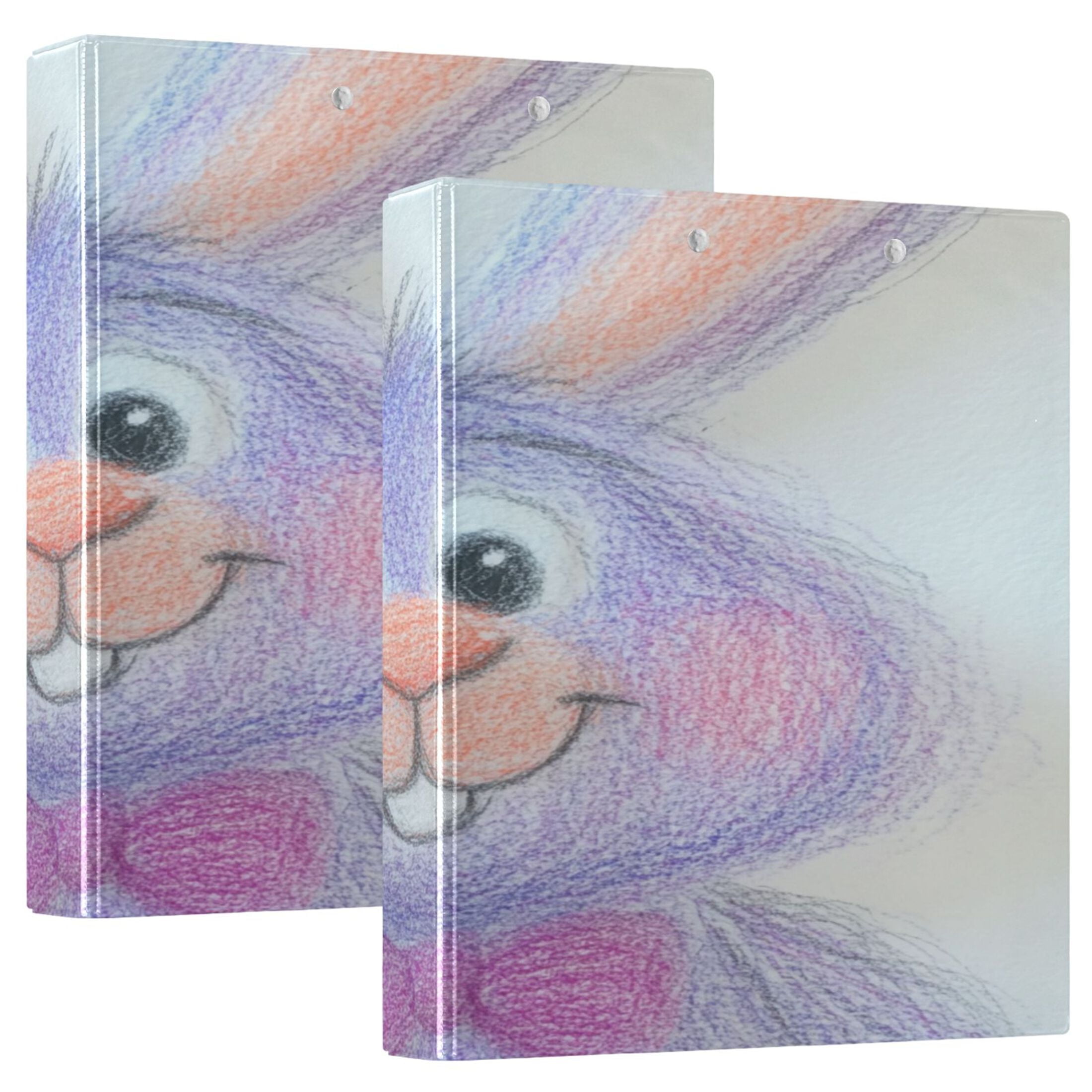 Hand Drawn Rabbit Pattern 12.4x10.6in PVC Round Ring Binders, 2-Pack, D ...