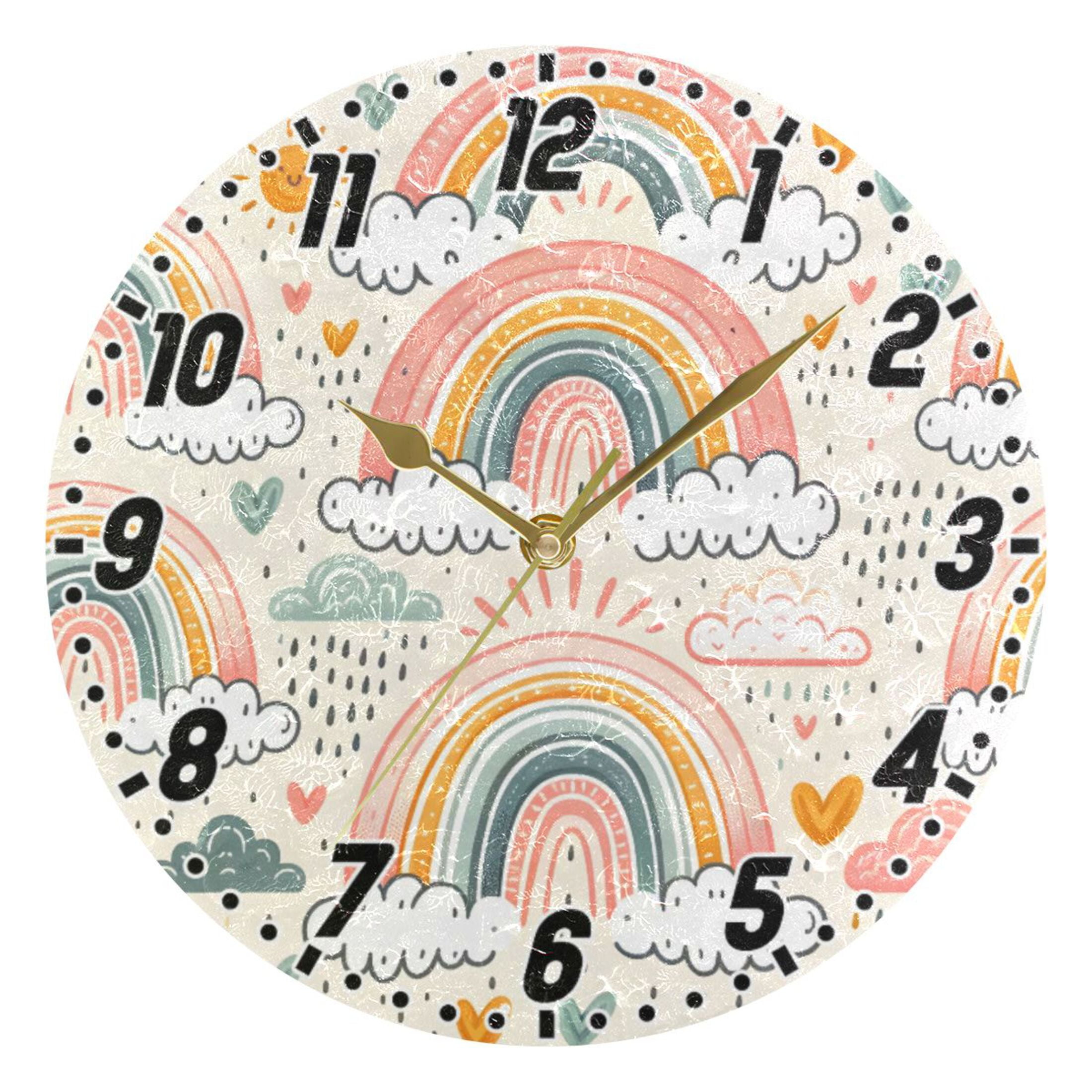 Hand Drawn Rainbow Rain Cloud Wall Clock 9.8 inch Battery Operated ...