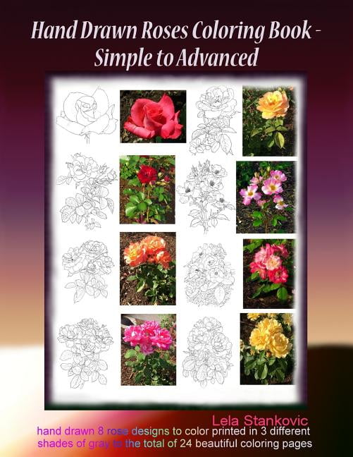 Hand Drawn Roses Coloring Book - Simple to Advanced: Hand Drawn 8 Rose ...